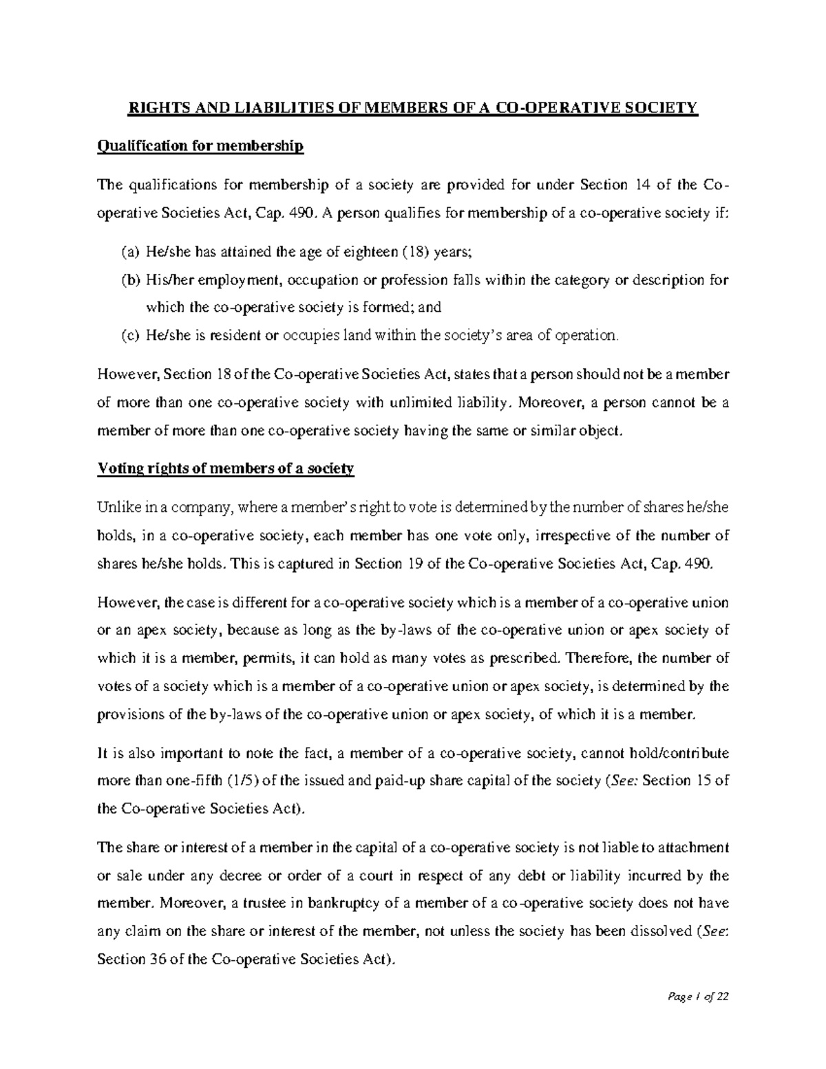 Rights AND Liabilities OF Members - RIGHTS AND LIABILITIES OF MEMBERS ...