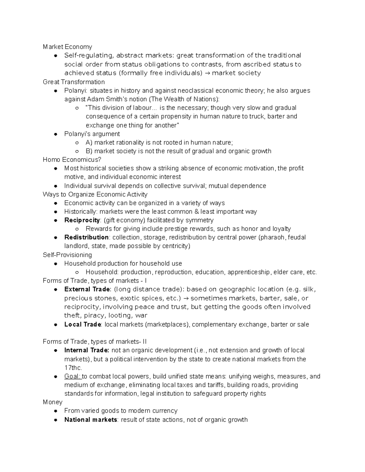 Lecture 2 - Berend - Market Economy Self-regulating, abstract markets ...