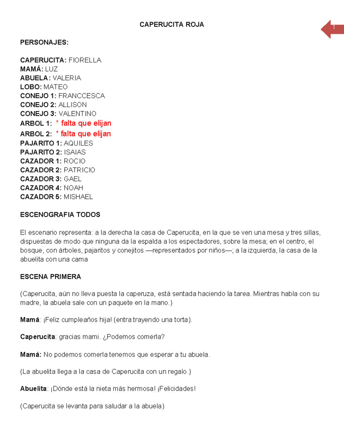 Caperucita ROJA - obra de teatro - CAPERUCITA ROJA 1 PERSONAJES ...