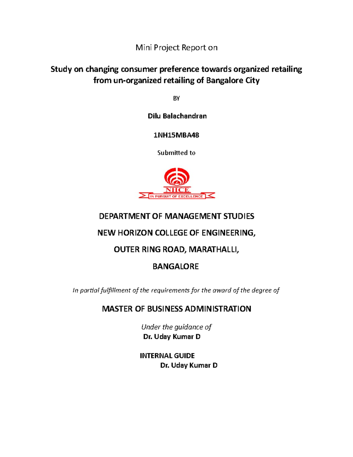 Mini Project Report on Study on changing - Mini Project Report on Study ...