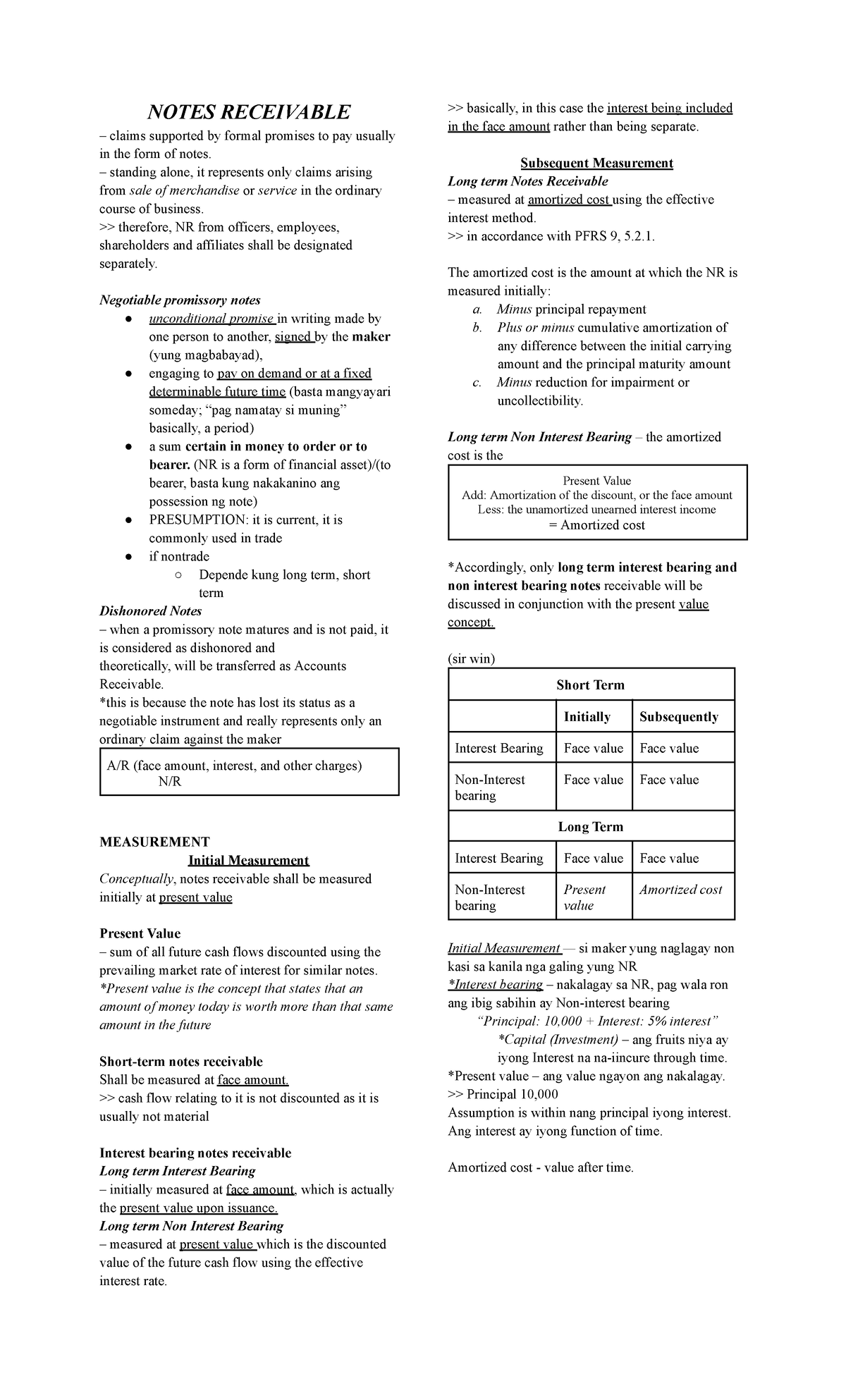 Notes Receivable - NOTES RECEIVABLE – claims supported by formal ...