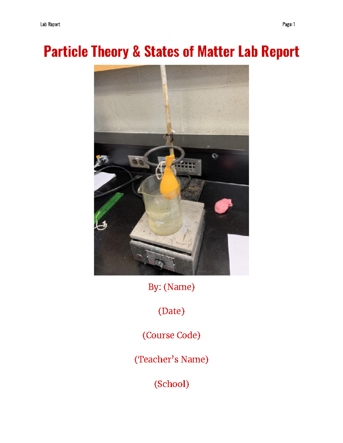 Particle Theory and States of Matter Lab Report - Particle Theory ...
