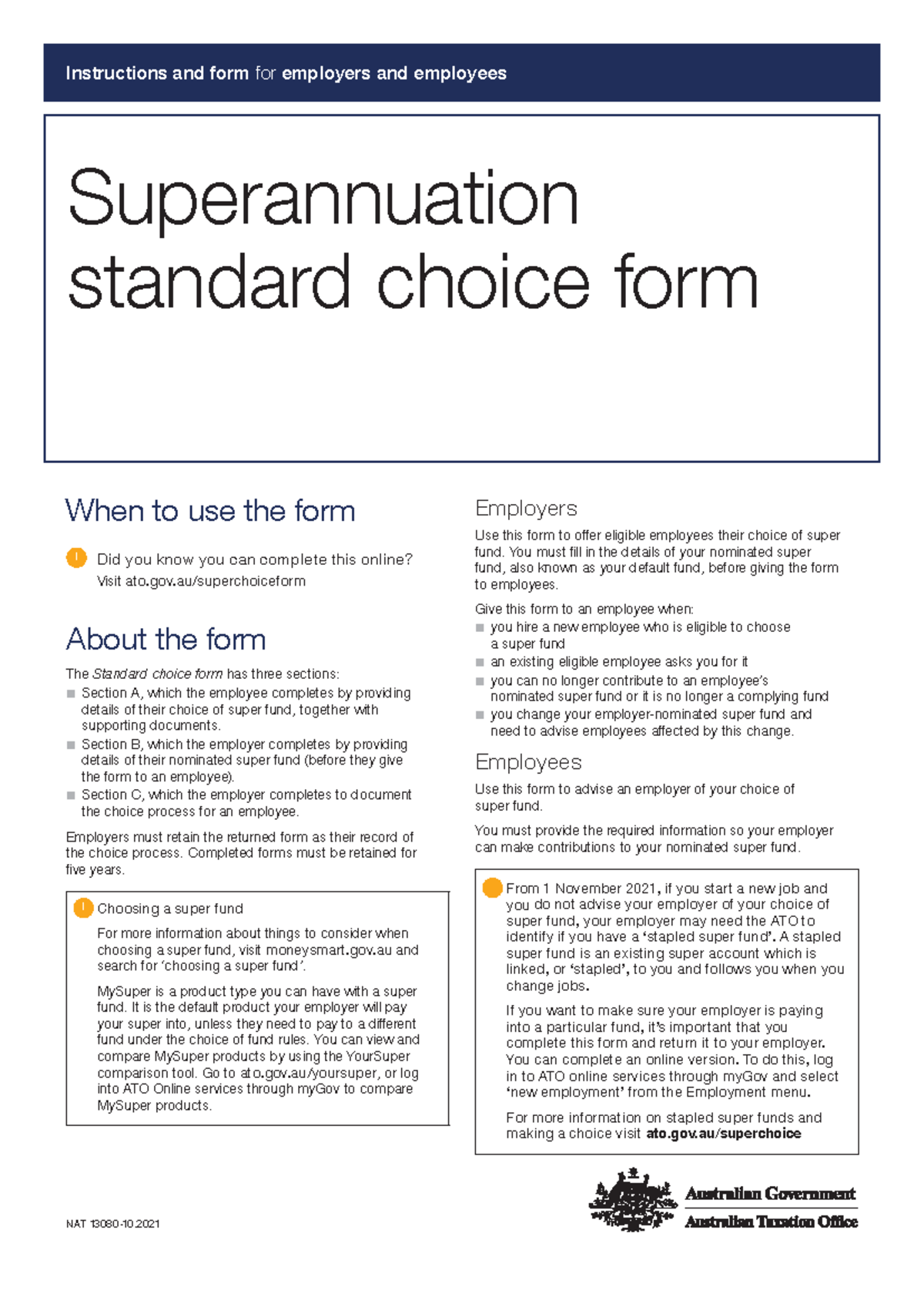 Contracts LSS Notes - NAT 13080-10. Superannuation standard choice form ...