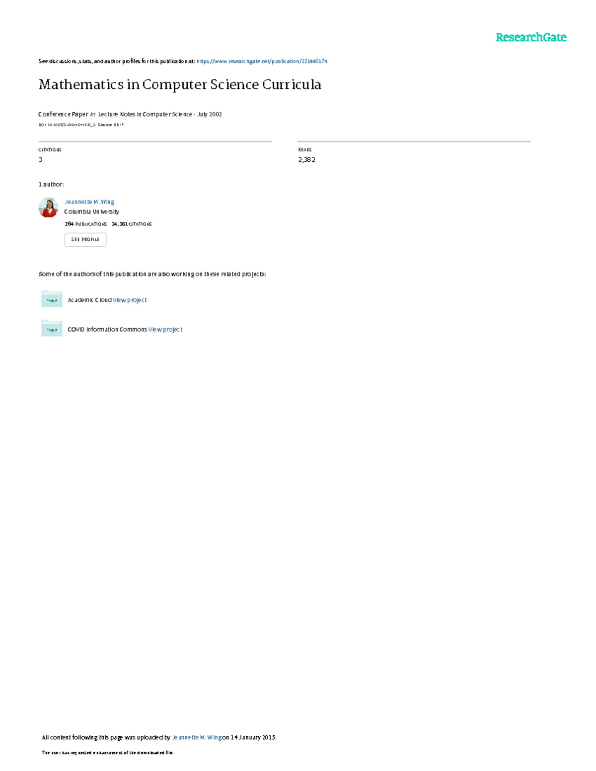 Mathematics in Computer Science Curricula - See discussions, stats, and ...
