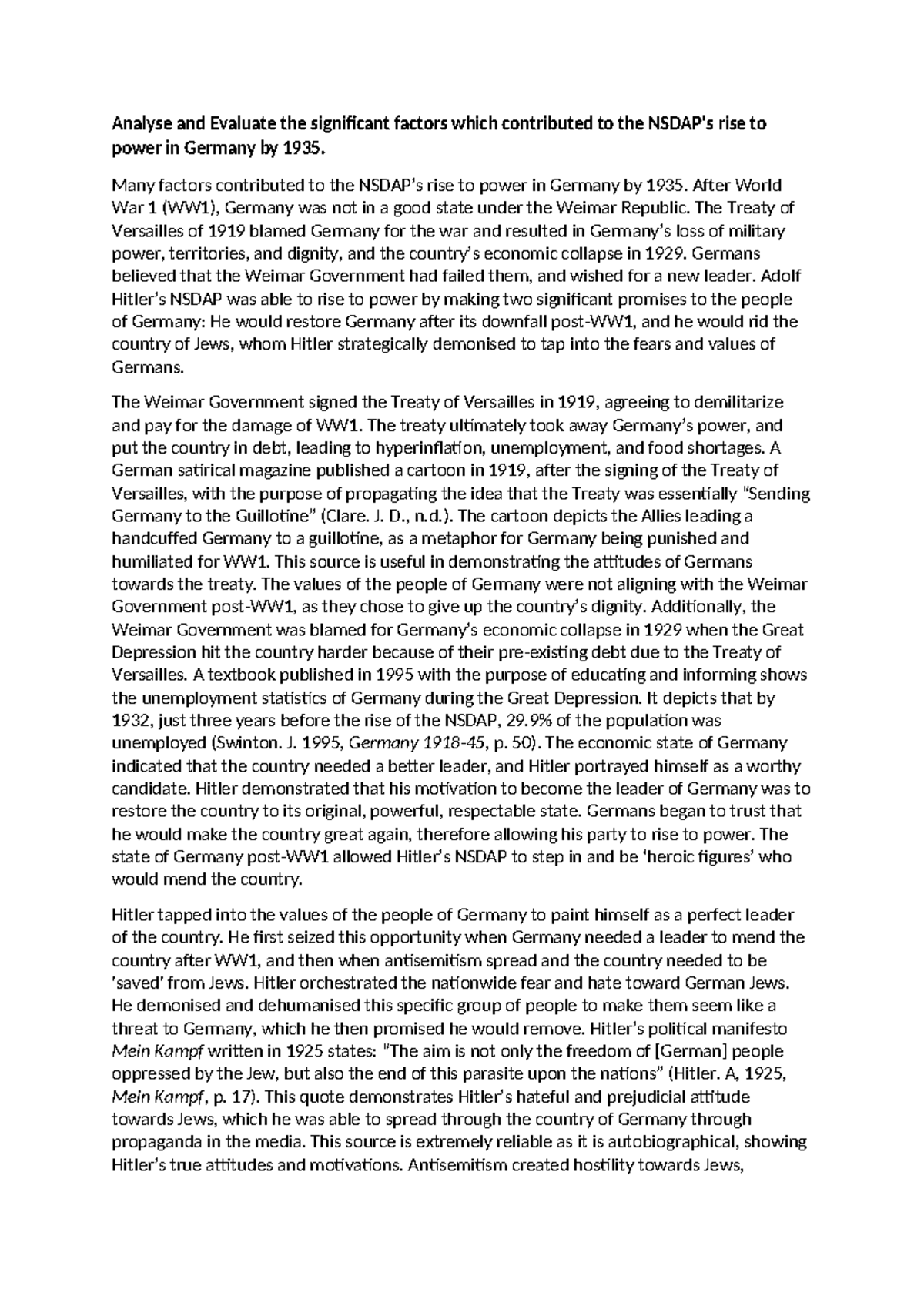 Holocaust Practice essay - Analyse and Evaluate the significant factors ...