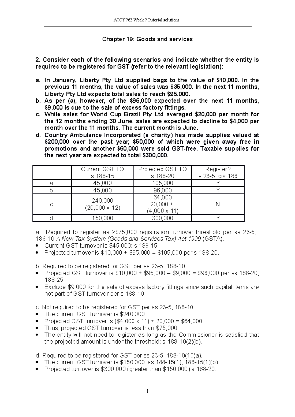 Week 9 Tutorial Suggestion Solutions Chapter 19 Goods And Services Consider Each Of The