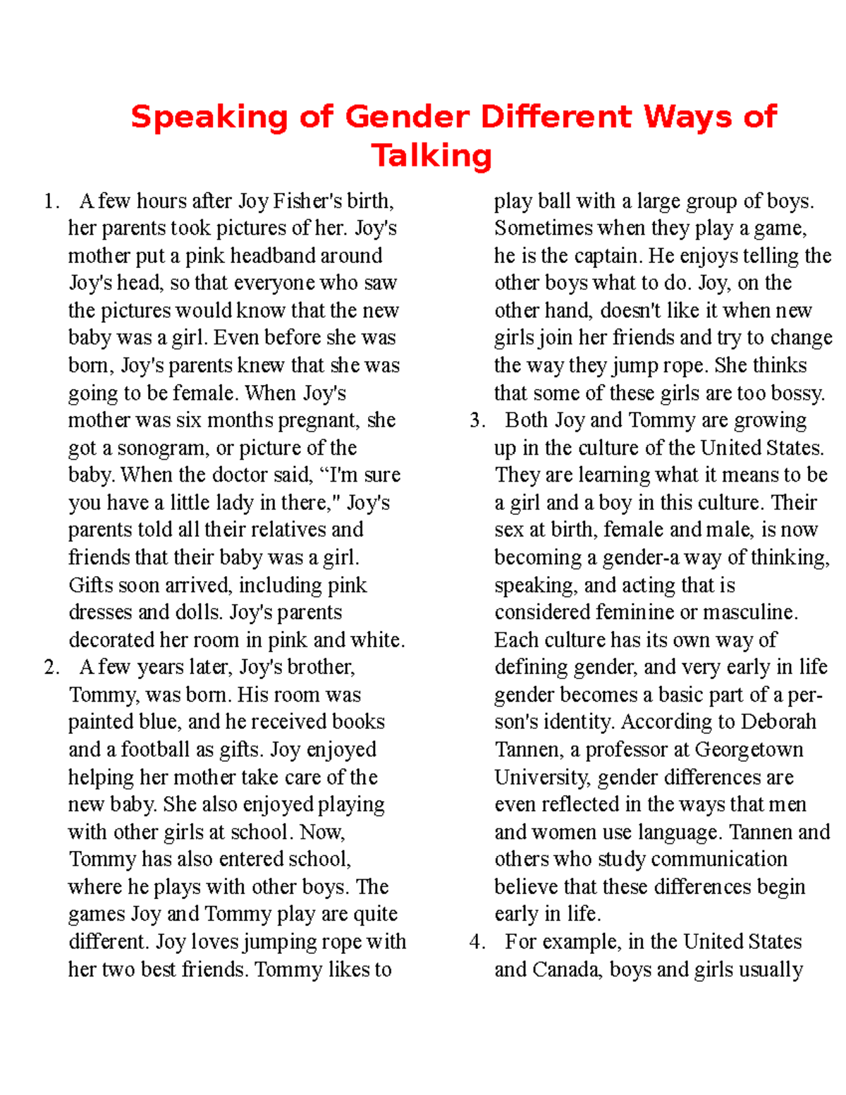 Demo teach - lesson plan - Speaking of Gender Diferent Ways of Talking ...
