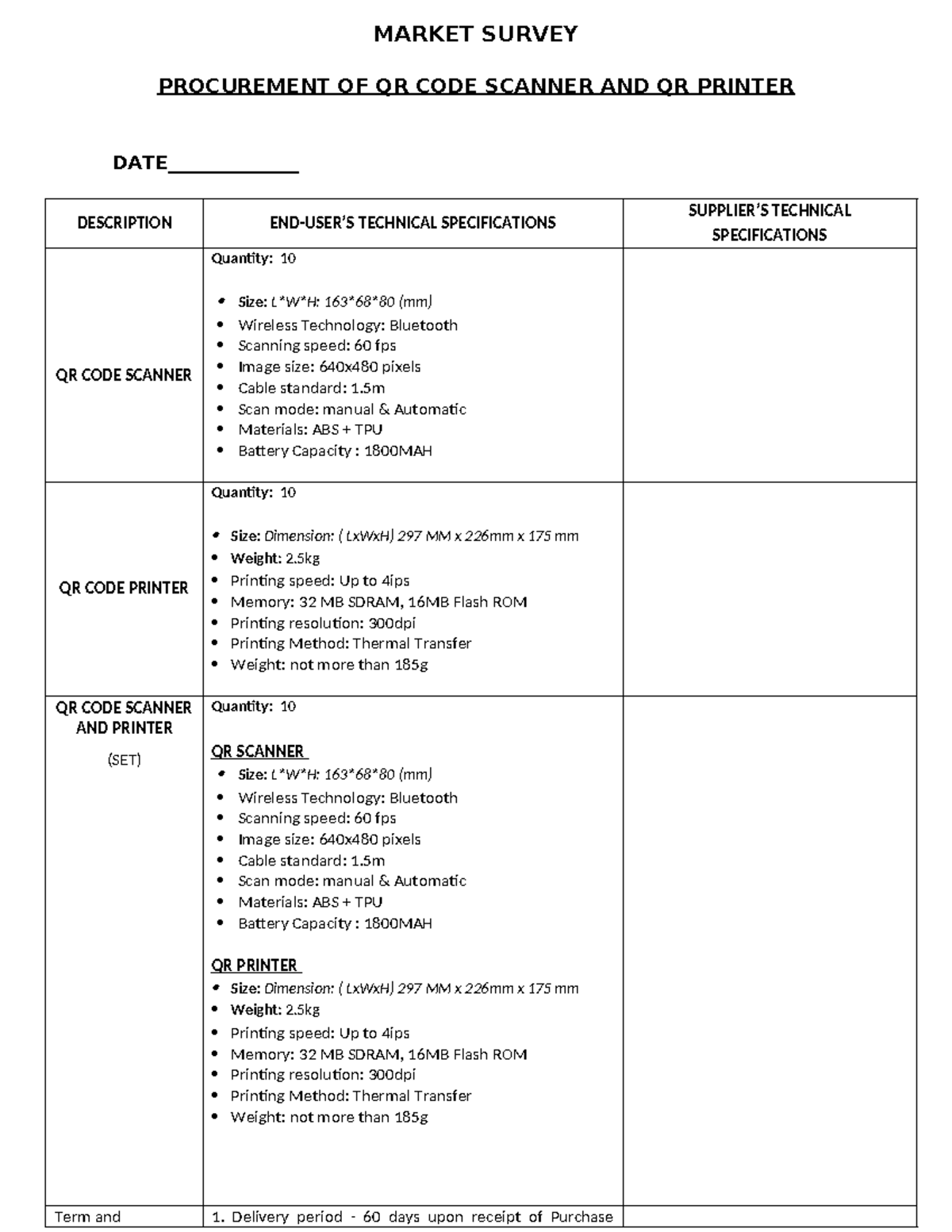 Final Quotation QR Scanner AND Printer 1 - MARKET SURVEY PROCUREMENT OF ...