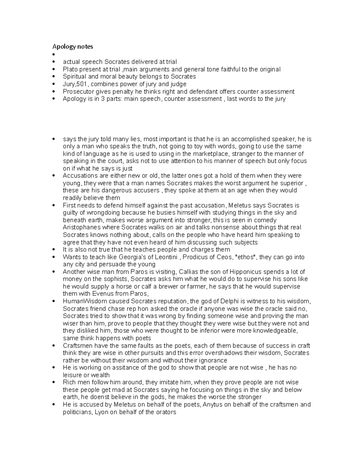 Apology notes - readings - Apology notes actual speech Socrates ...