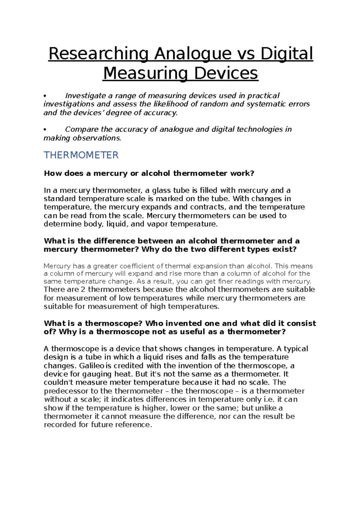 Analogue vs digital measuring devices - Researching Analogue vs Digital ...