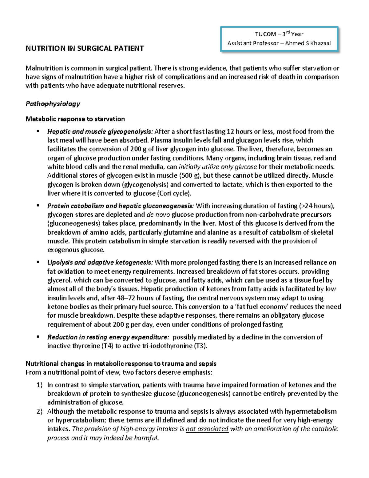 Nutrition in surgical patient - NUTRITION IN SURGICAL PATIENT ...