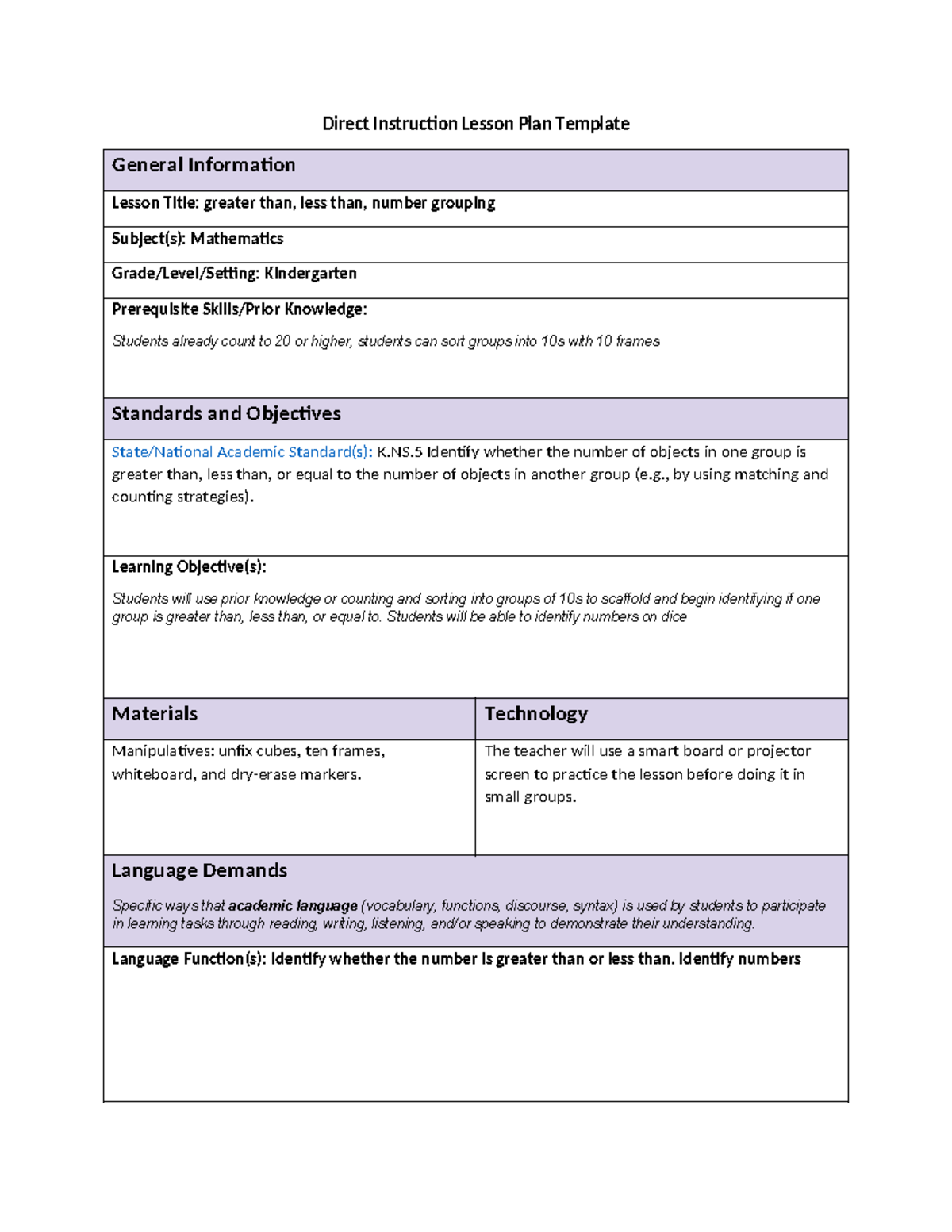 D091 Task 2 - task 2 - Direct Instruction Lesson Plan Template General ...