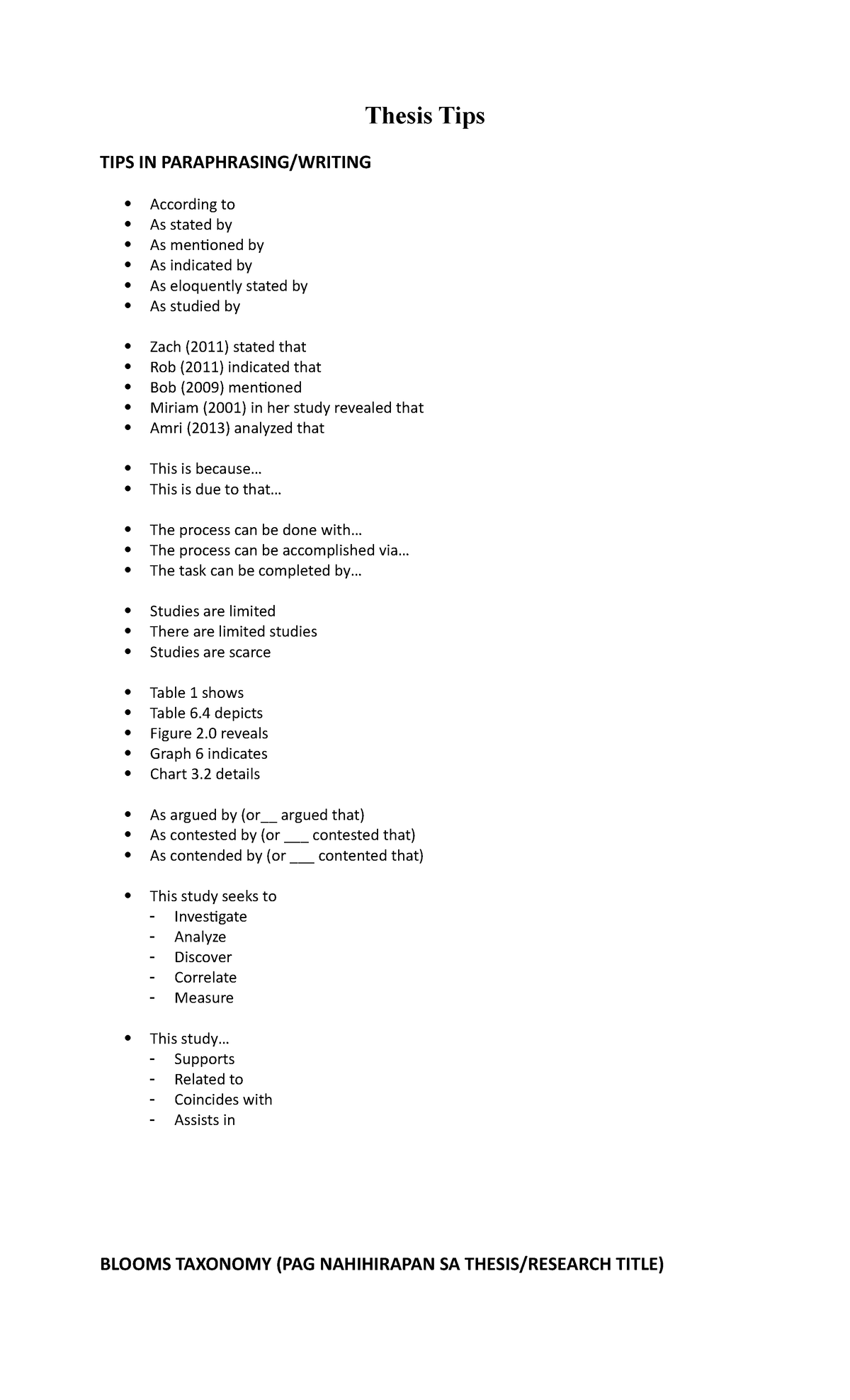 Thesis Tips for students - Thesis Tips TIPS IN PARAPHRASING/WRITING ...