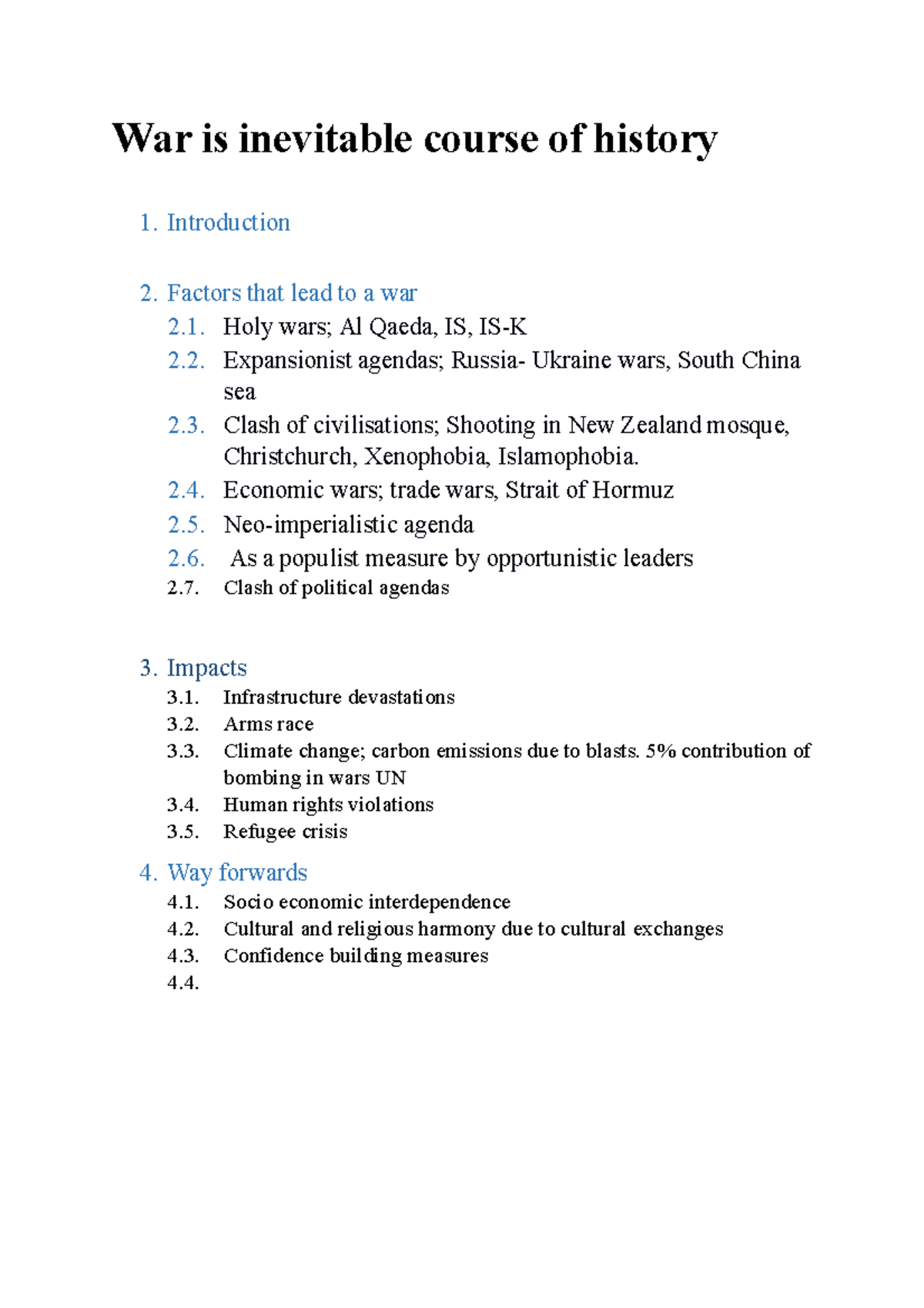 War is inevitable course of history - Introduction 2. Factors that lead ...