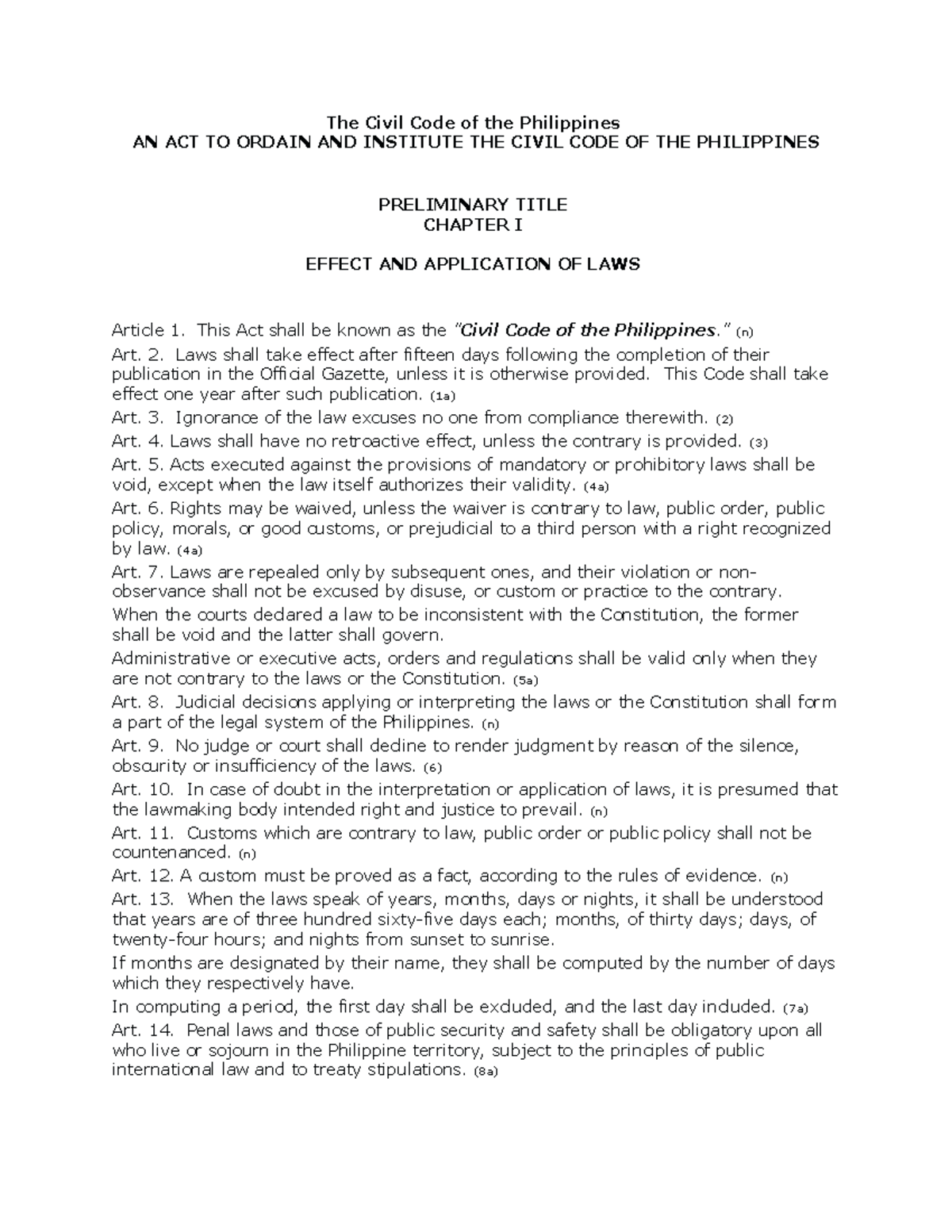 The Civil Code of the Philippines - This Act shall be known as the ...