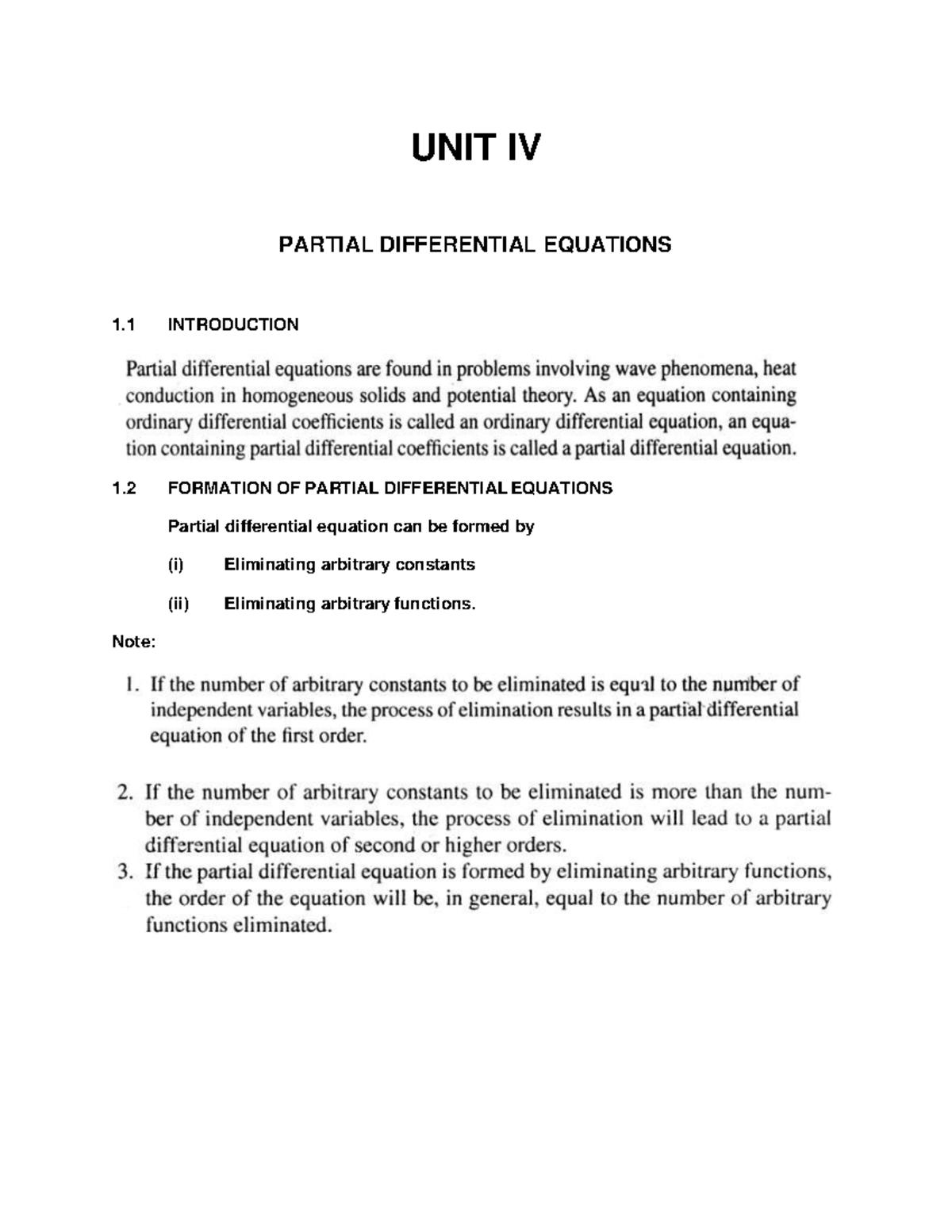 SMTA1301 UNIT IV - good - UNIT IV PARTIAL DIFFERENTIAL EQUATIONS 1 INTRODUCTION 1 FORMATION OF ...