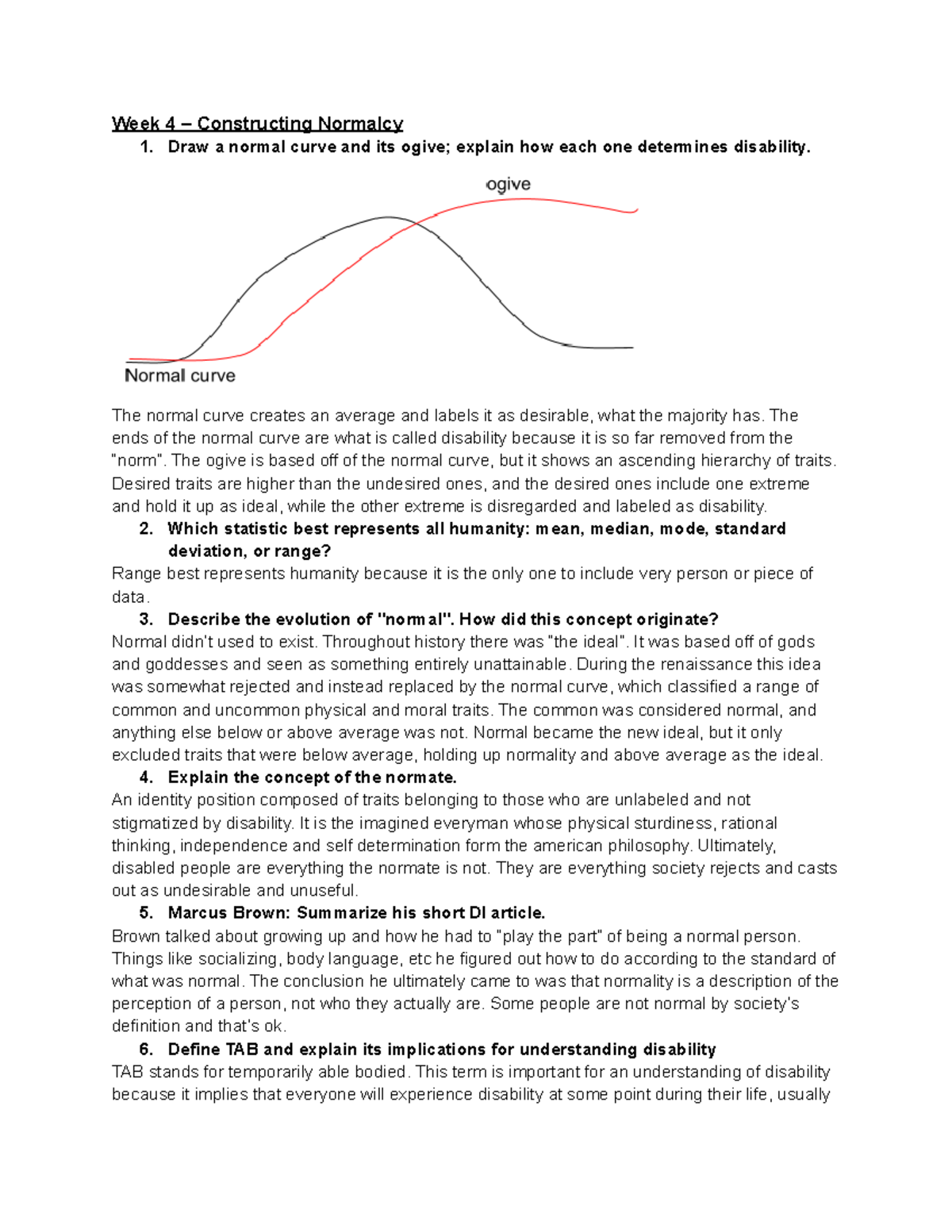 DS Study Guide - Quiz 2 - Week 4 – Constructing Normalcy Draw a normal ...
