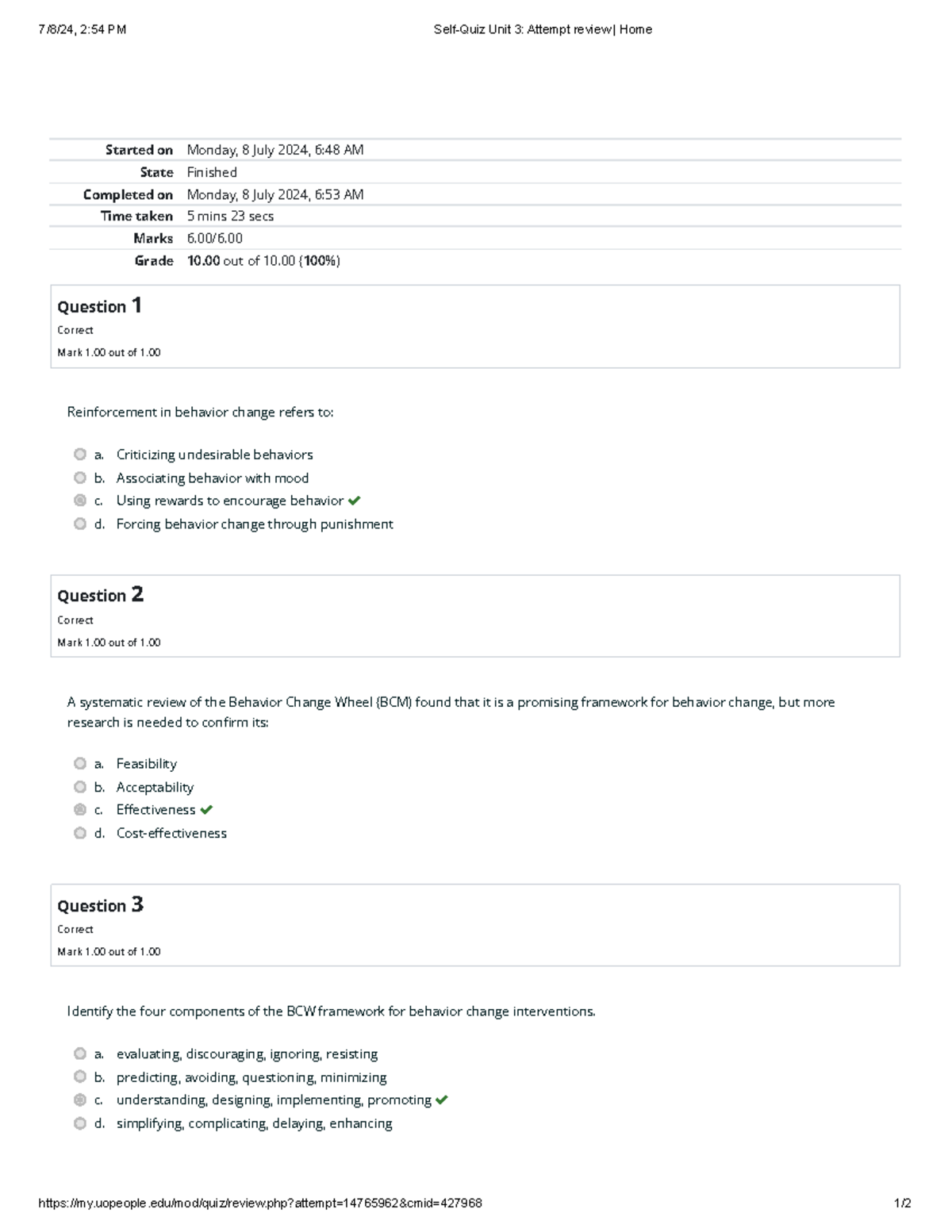 PSYC1111-01 Self-Quiz Unit 3 - Started on Monday, 8 July 2024, 6:48 AM ...