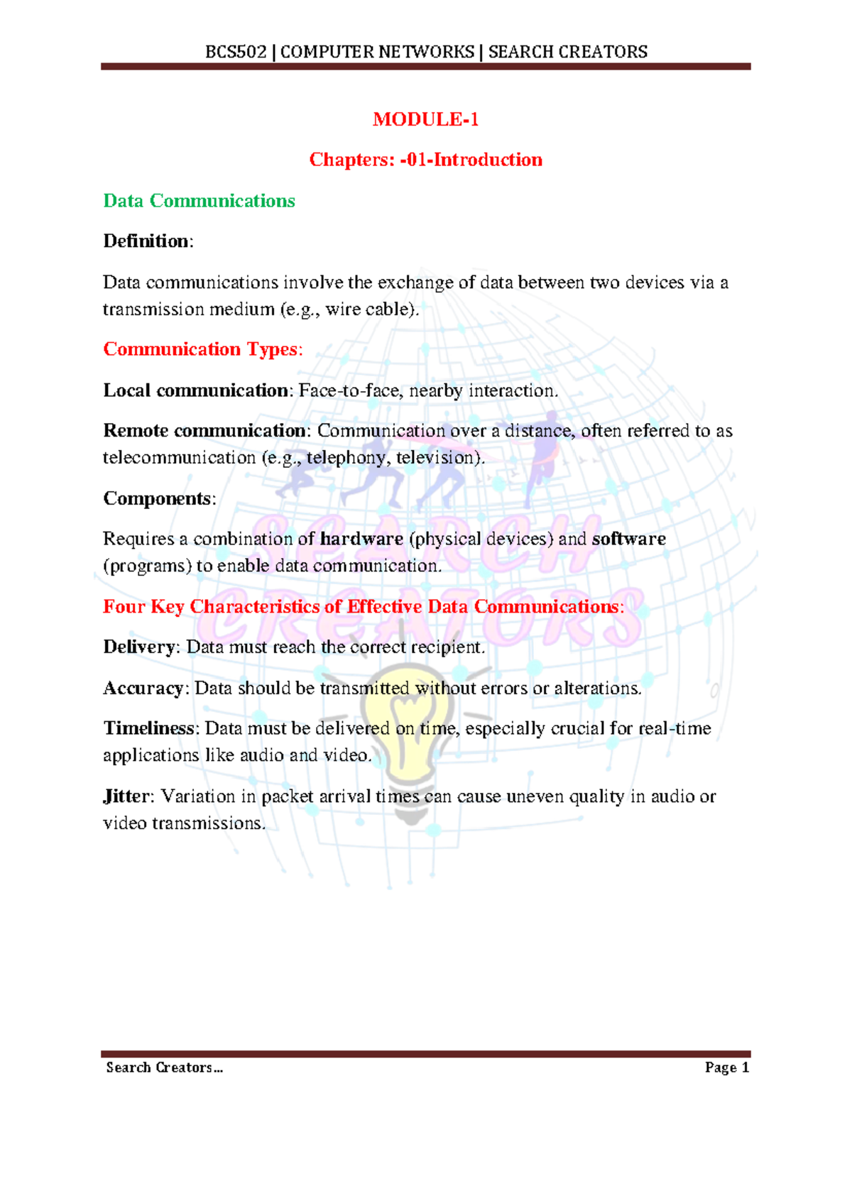 Computer Network Module-01 Search Creators - MODULE- 1 Chapters: - 01 - Introduction Data - Studocu
