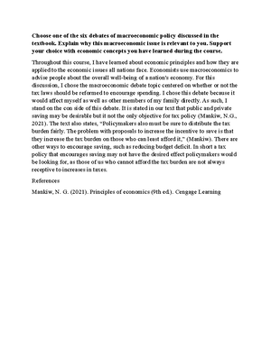 ECO 202 3-2 Simulation Checkpoint Economic summary report - ECO 202 3-2 ...