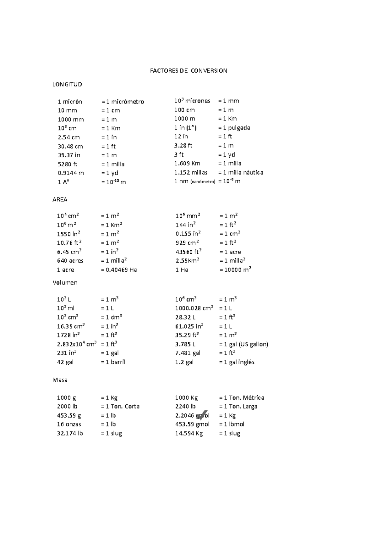 Tabla conversion - factores de conversión - FACTORES DE CONVERSION ...