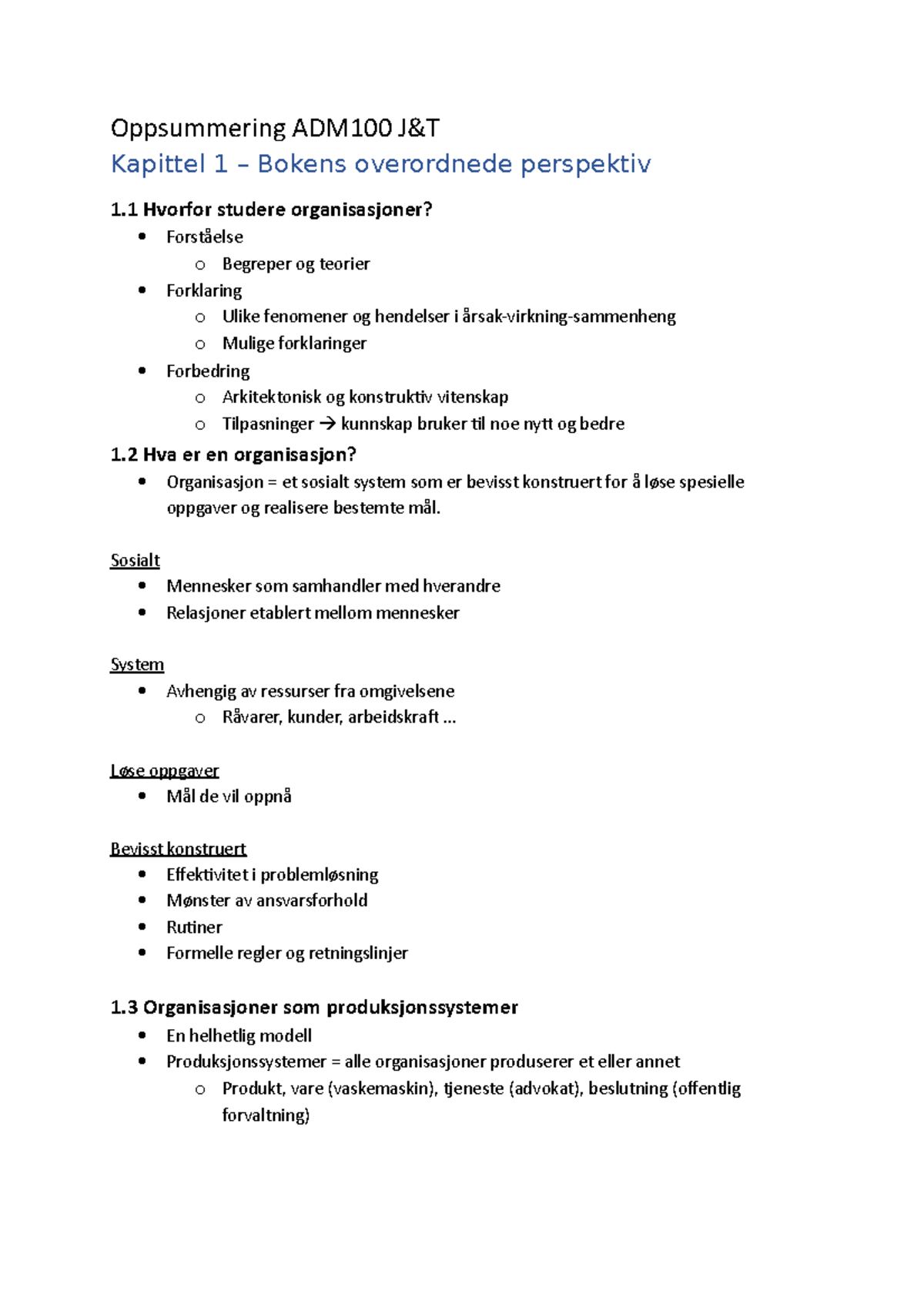 Oppsummering ADM100 JT - Oppsummering ADM100 J&T Kapittel 1 – Bokens ...
