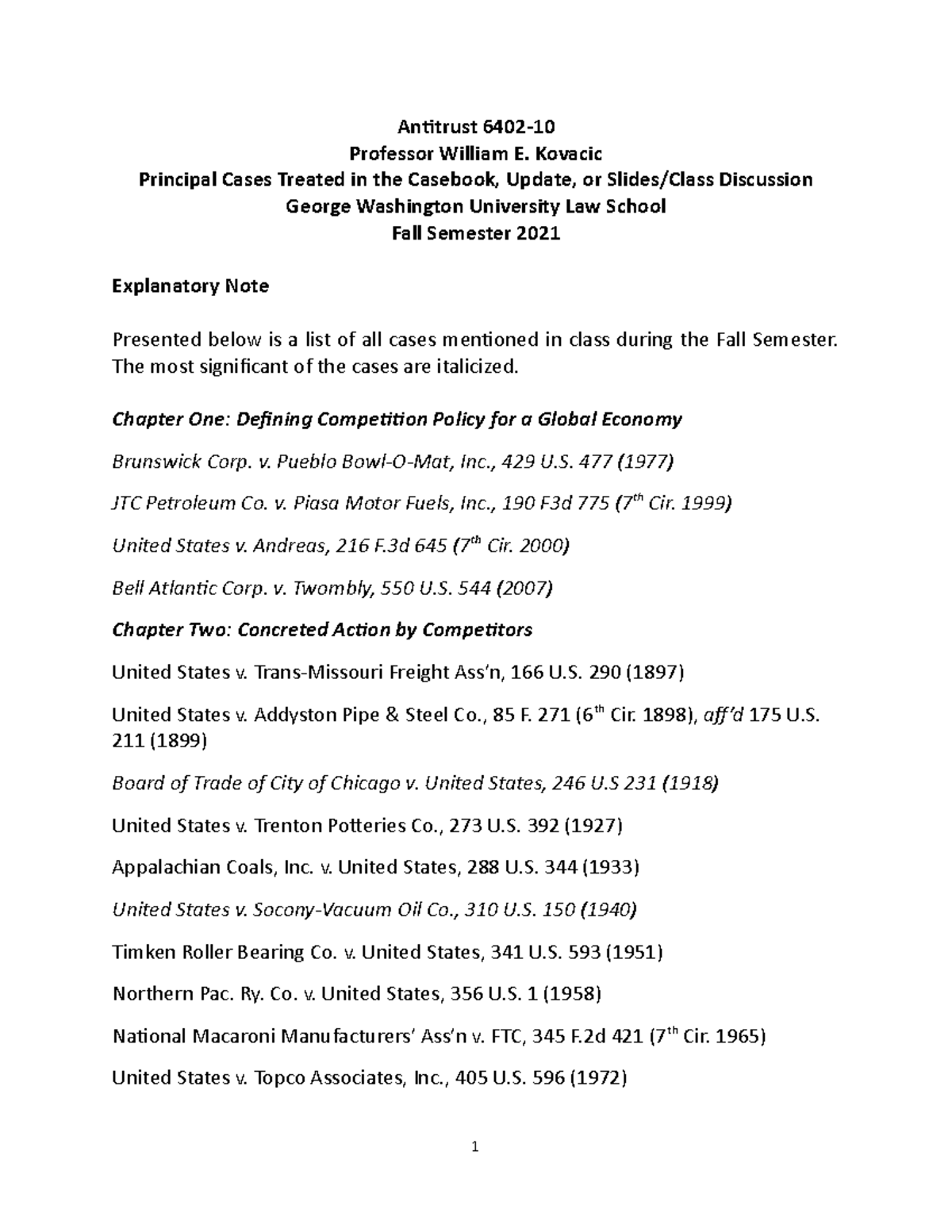 Antitrust 6402 Fall Term 2021 List of Principal Cases - Antitrust 6402 ...