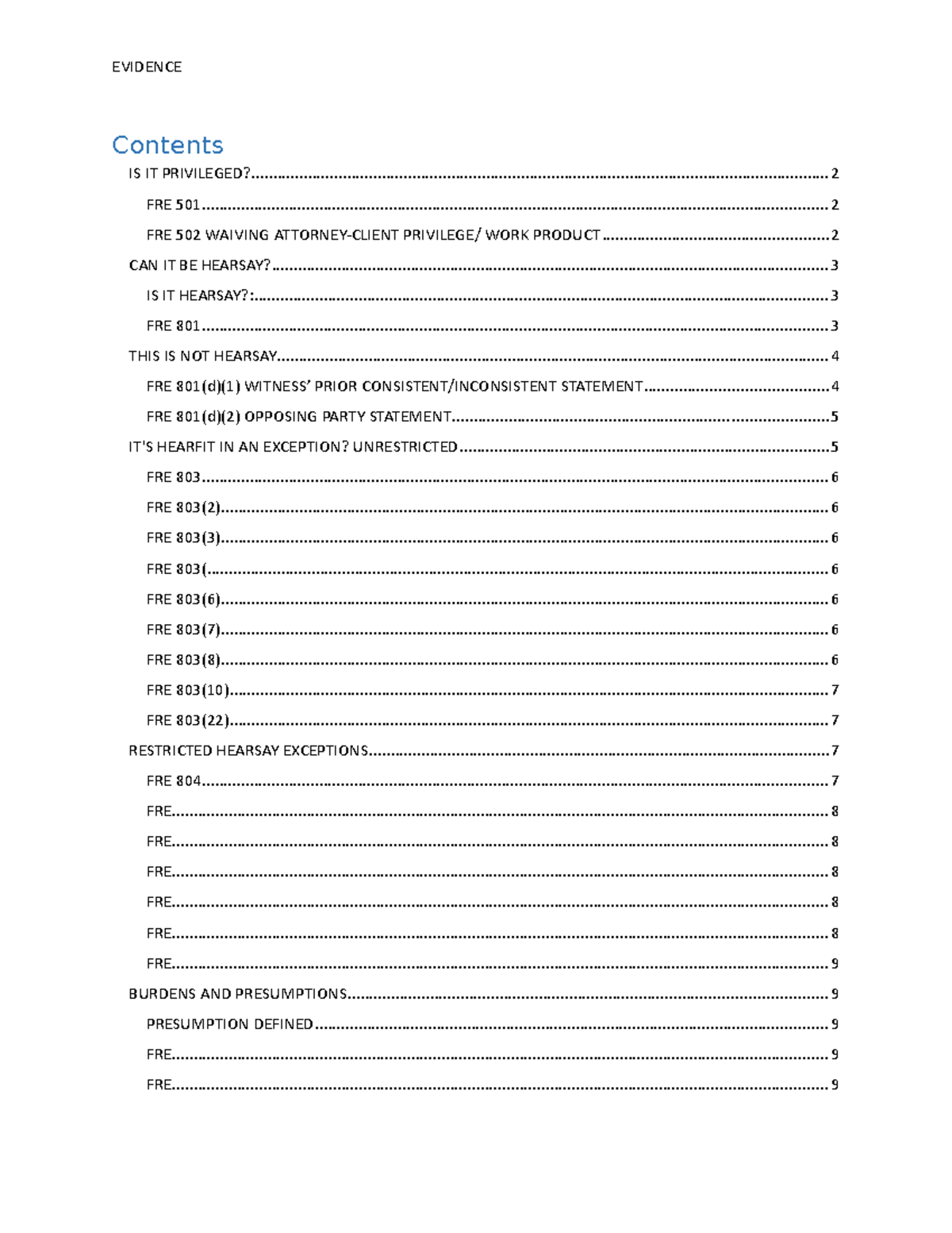 Evidence Rules Outline - Contents IS IT - Studocu
