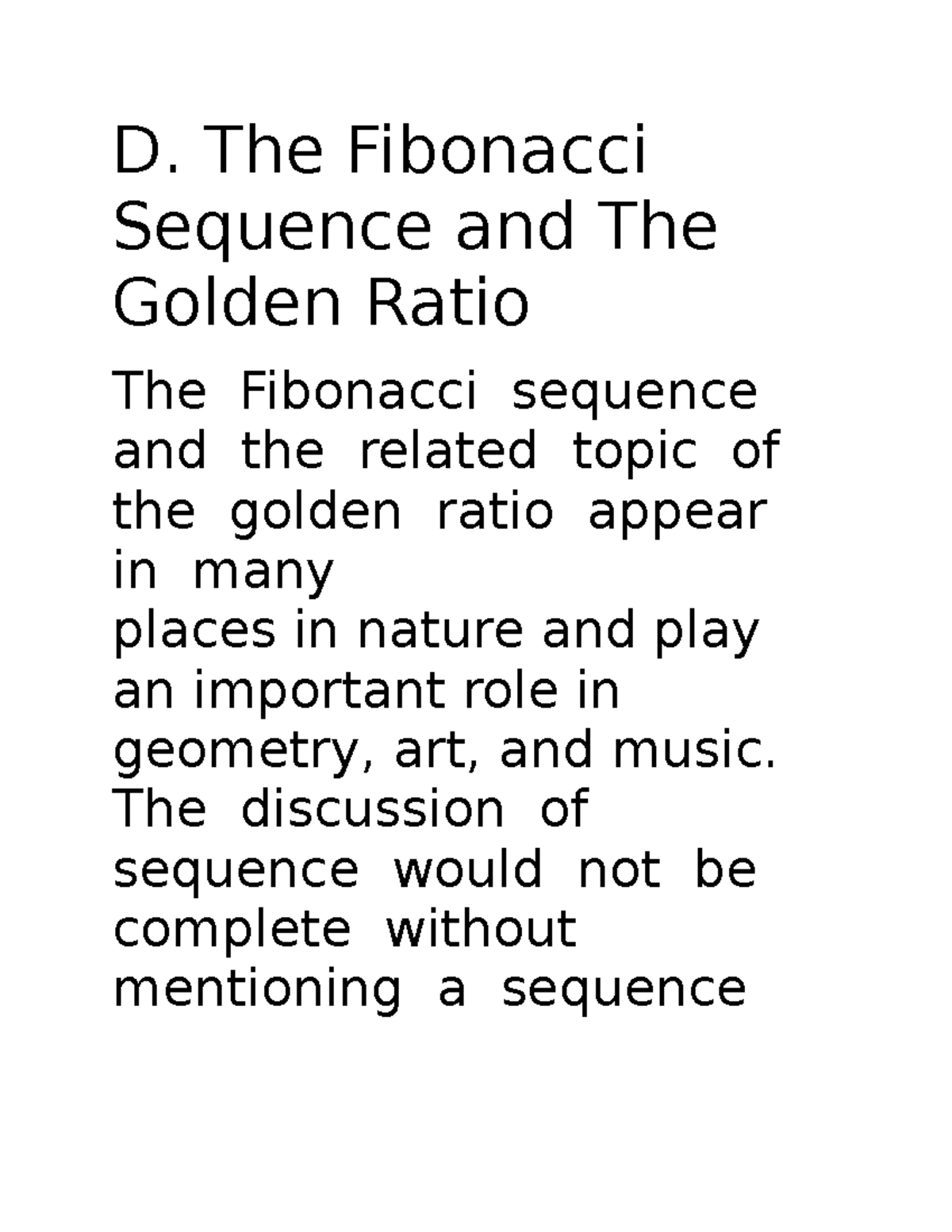 MMW Chapter 2 - Statistics/Mathematics in the modern world - D. The Fibonacci Sequence and The ...