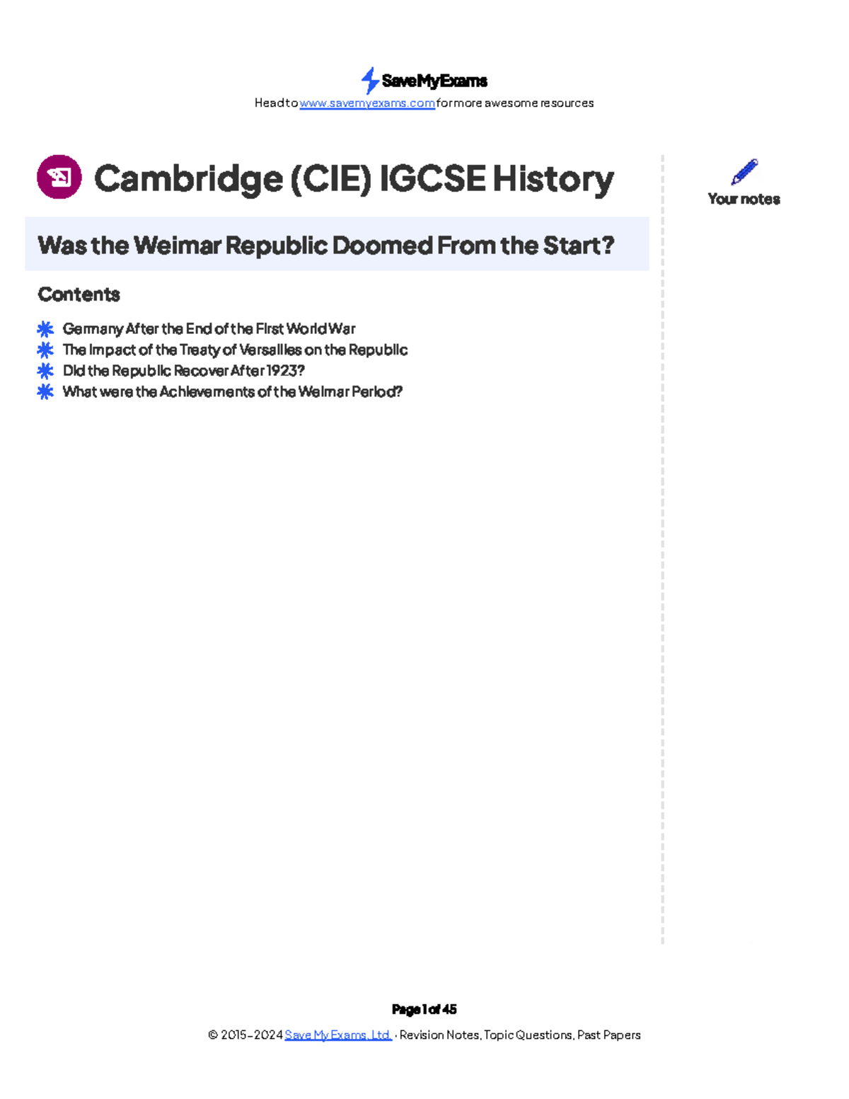 1 Was the Weimar Republic Doomed From the Start - Cambridge (CIE) IGCSE ...