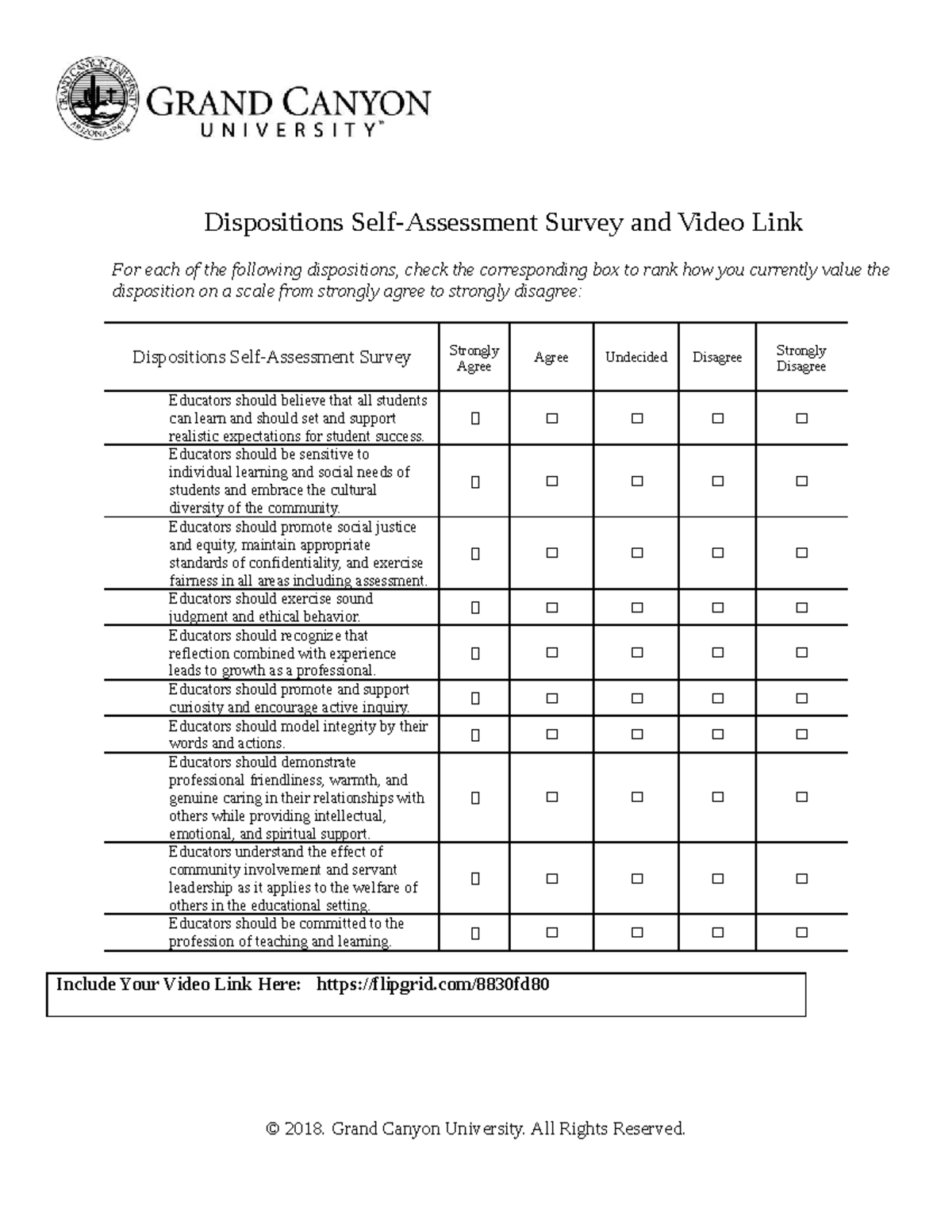 UNV-108 T5-Dispositions Self-Assessment Survey (Turn In) - Dispositions ...