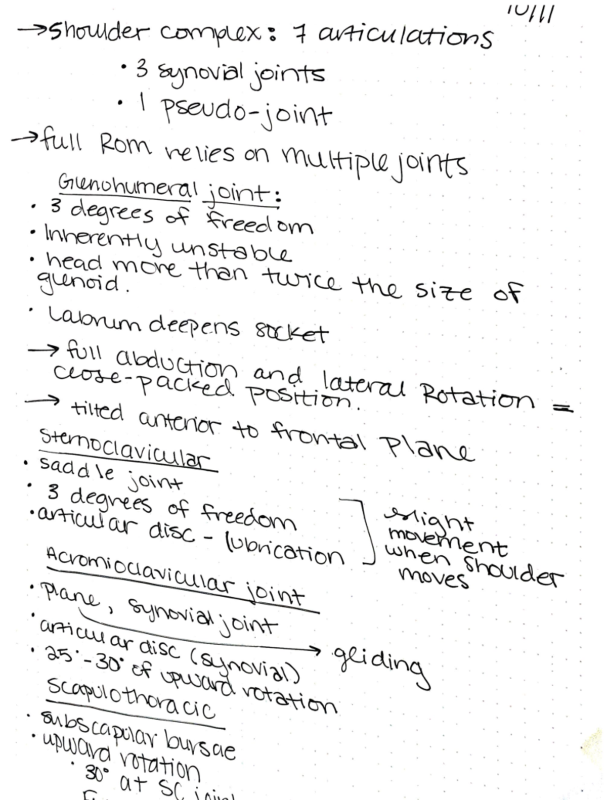 Lecture 10 - →Shoulder complex: 7 articulations 3 synovial joints 1 ...