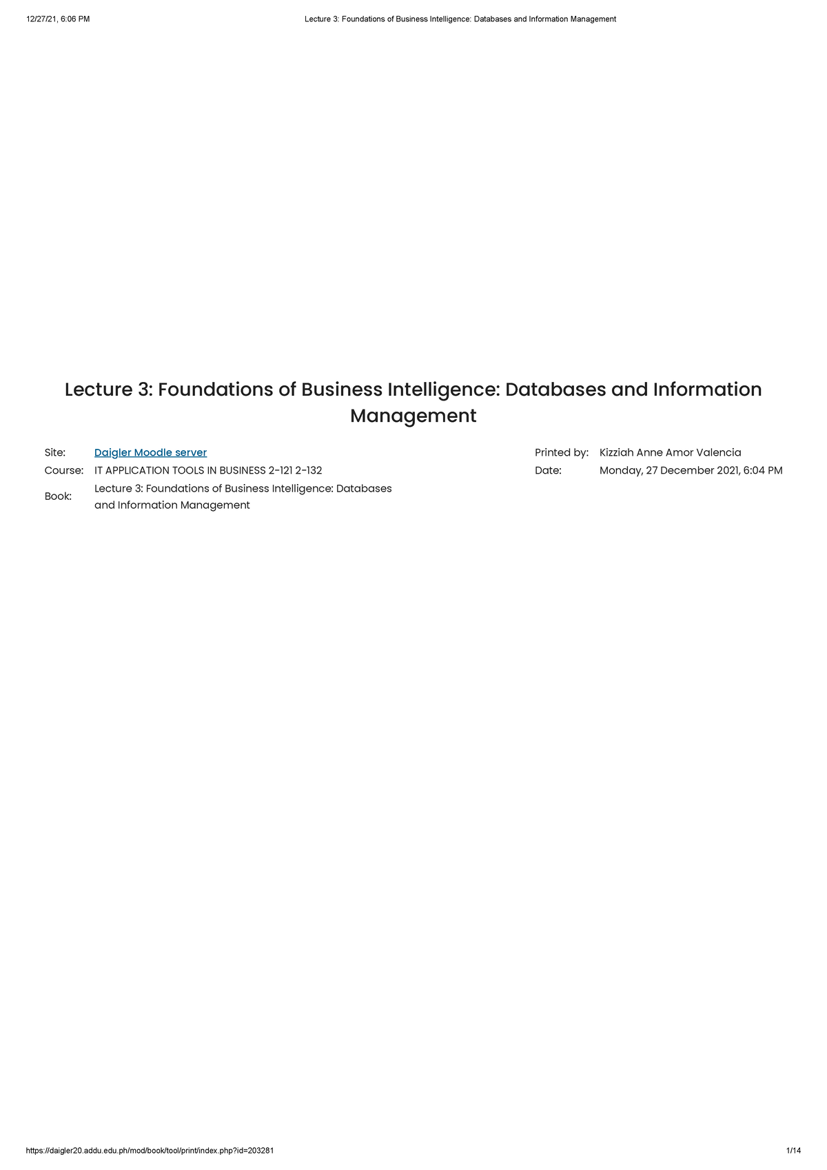Lecture 3 Foundations of Business Intelligence Databases and ...