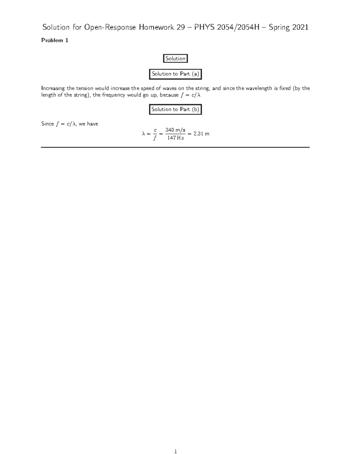 Orhw29-sln - H I - Solution for Open-Response Homework 29 – PHYS 2054 ...