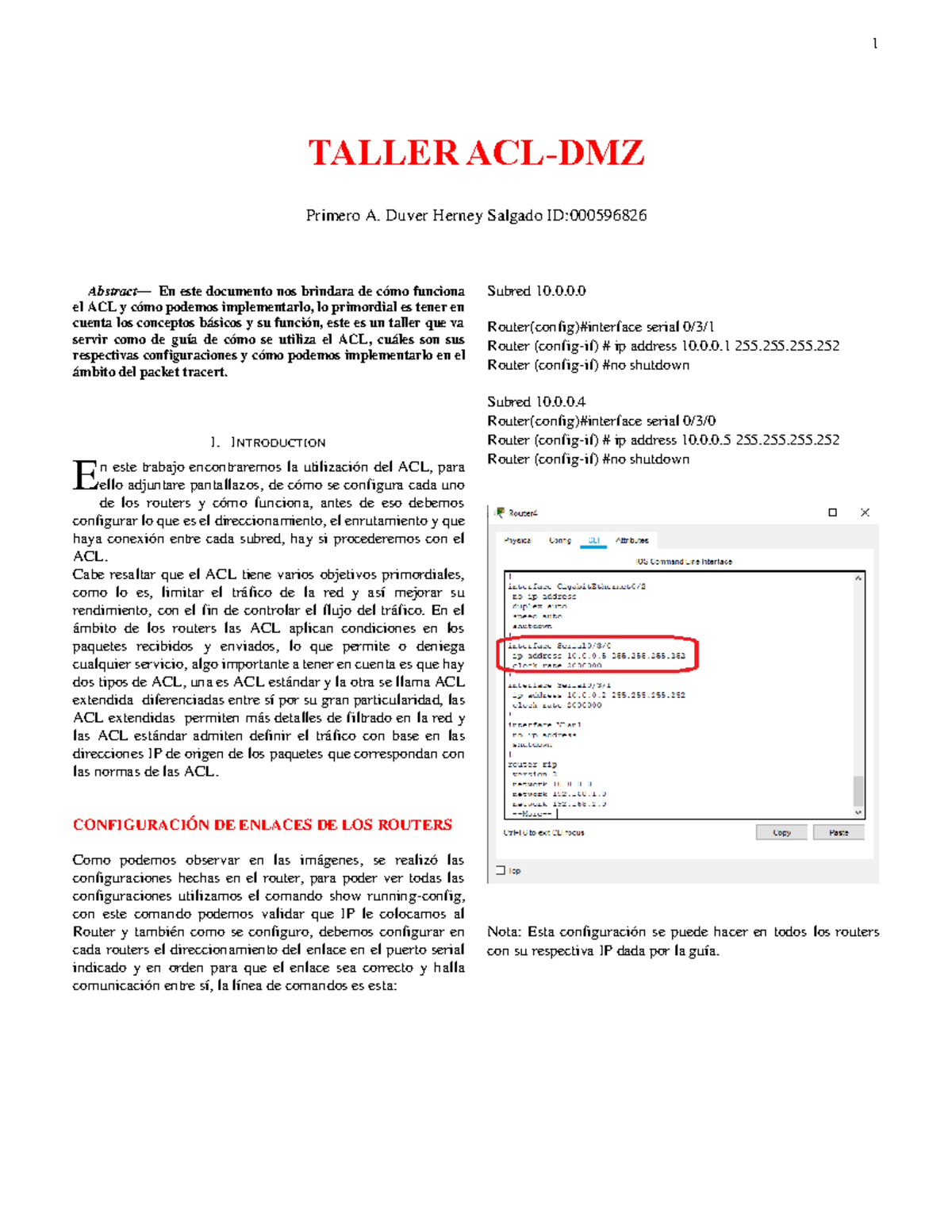 Taller ACL DMZ IEEE - Abstract — En este documento nos brindara de cómo ...