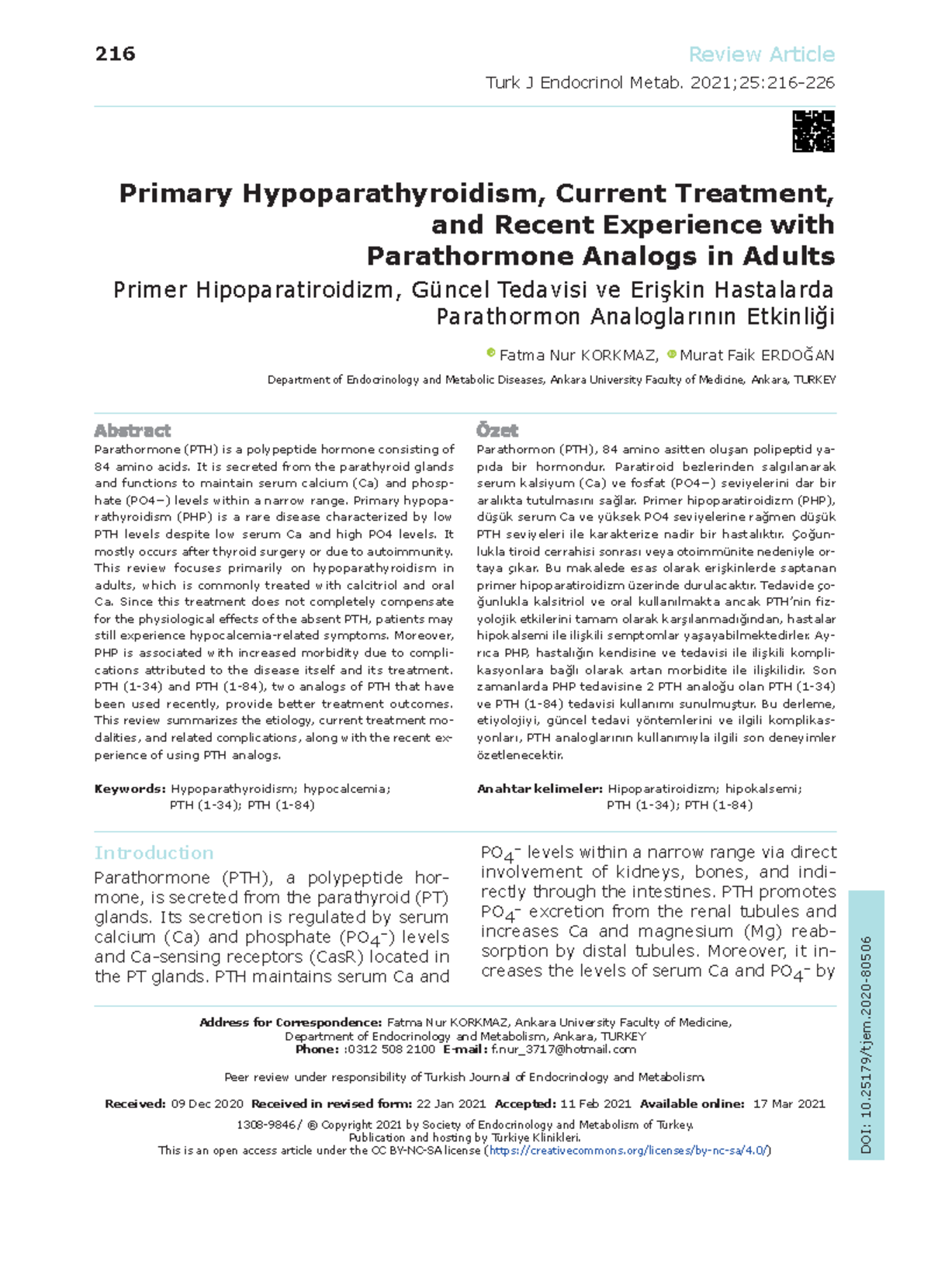 Journal 2 - Review Article Turk J Endocrinol Metab. 2021;25:216 ...