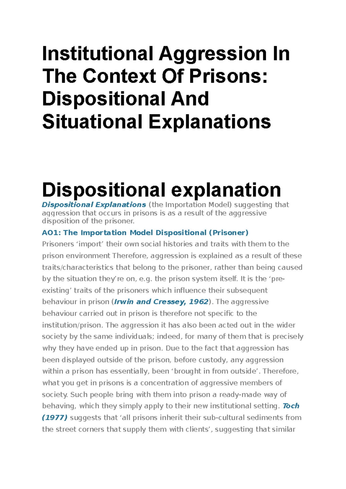 Prison aggression - sdddddddddd - Institutional Aggression In The ...