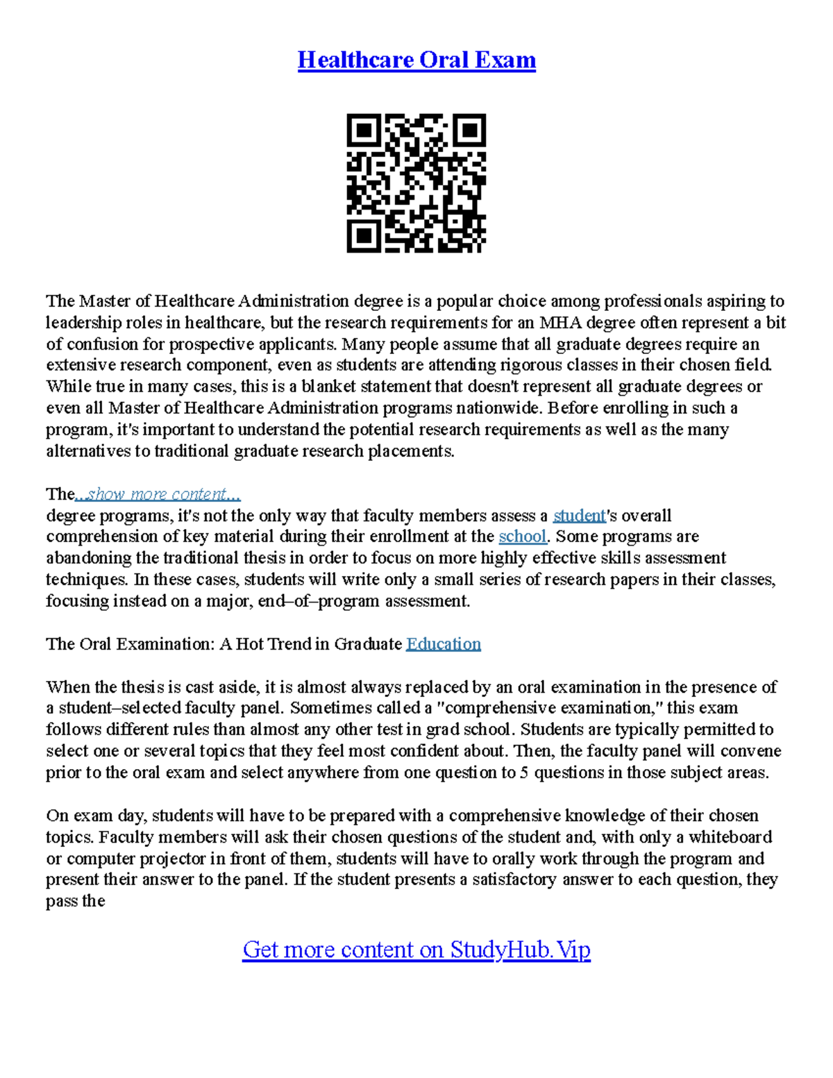 Masters Essay Example - Healthcare Oral Exam The Master of Healthcare ...