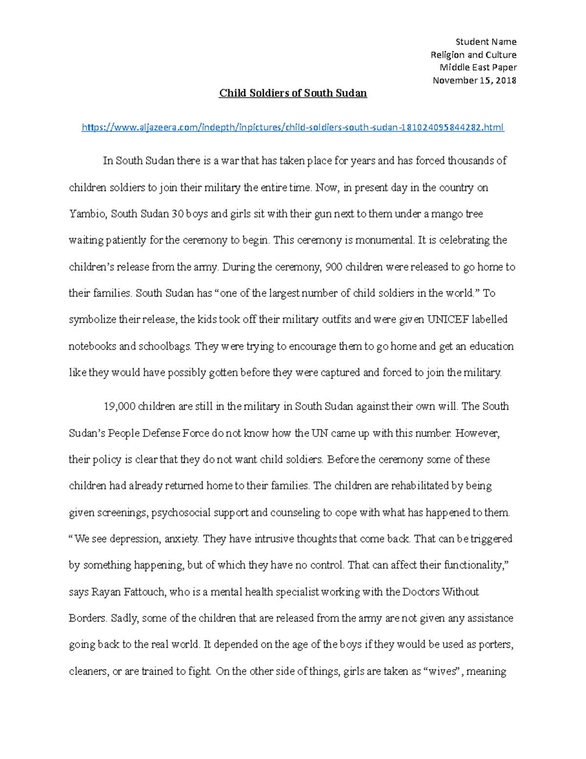 Sample Middle East Paper - Religion and CultureStudent Name November 15 ...