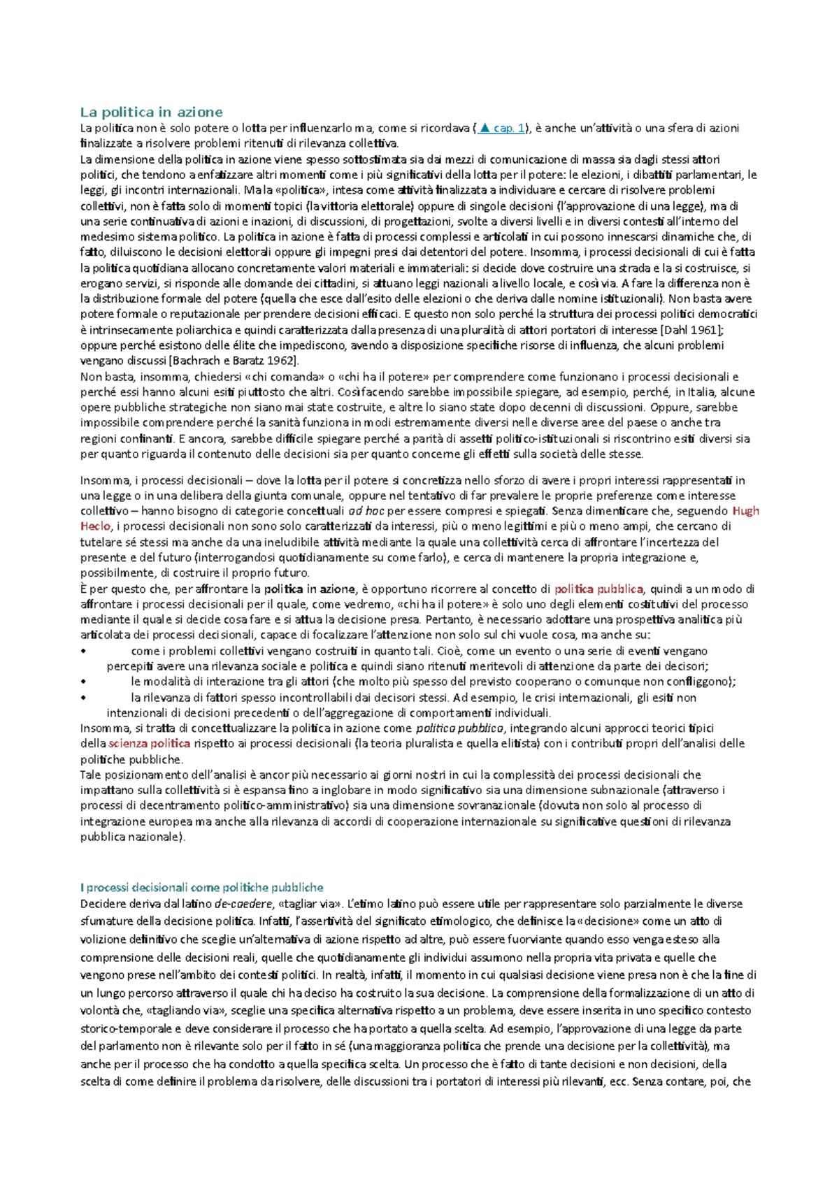 Cap 10 - la politica in azione - La politica in azione La politica non ...