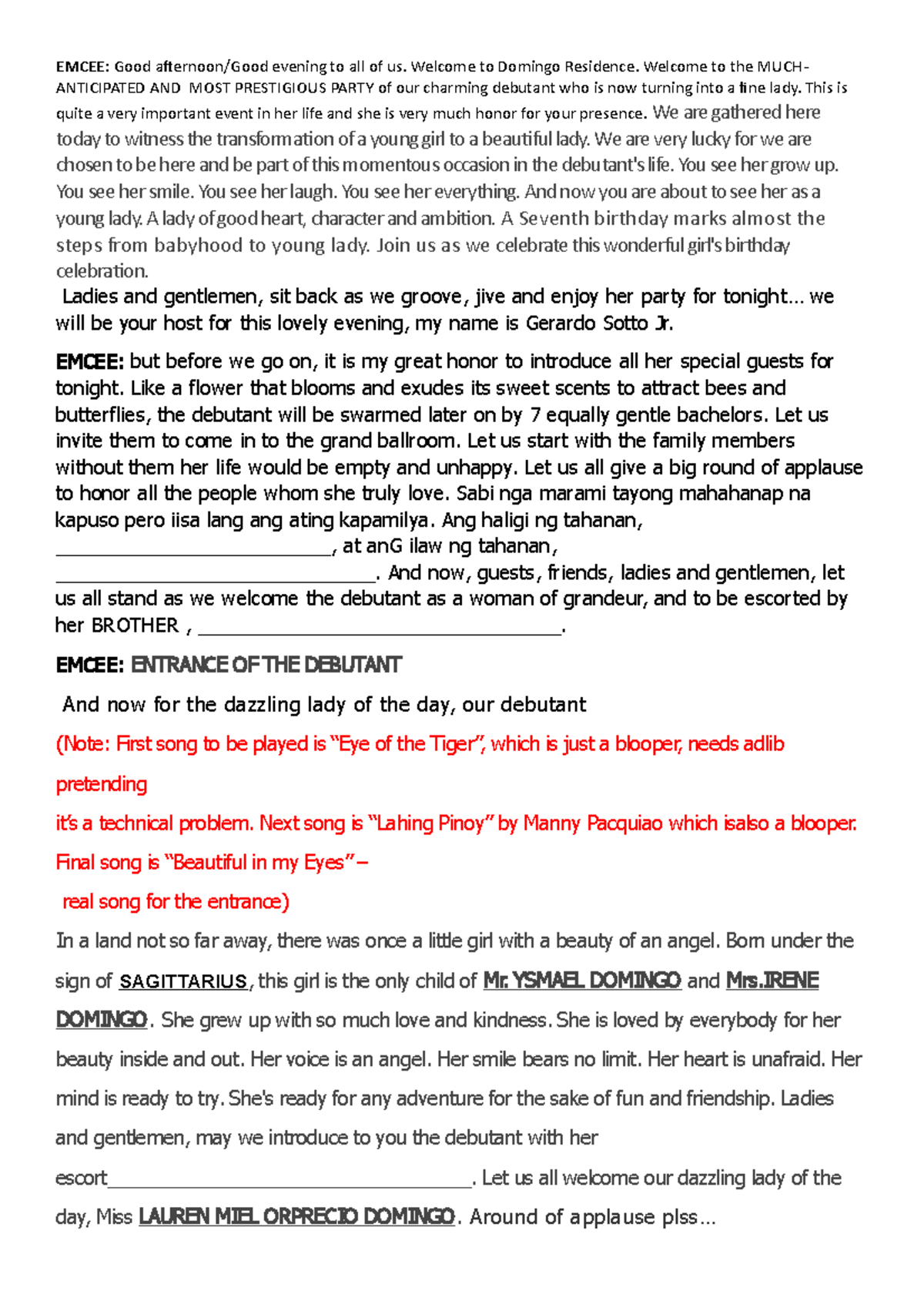 7TH Birthday - study - EMCEE: Good afternoon/Good evening to all of us ...