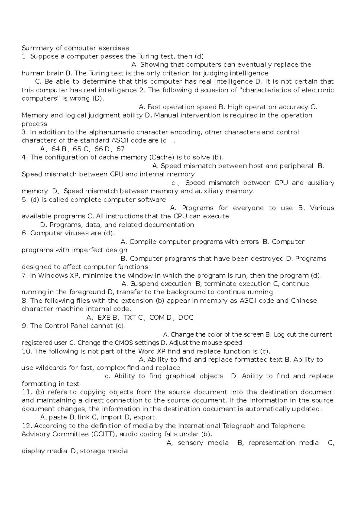 Summary of computer exercises - Summary of computer exercises Suppose a computer passes the ...