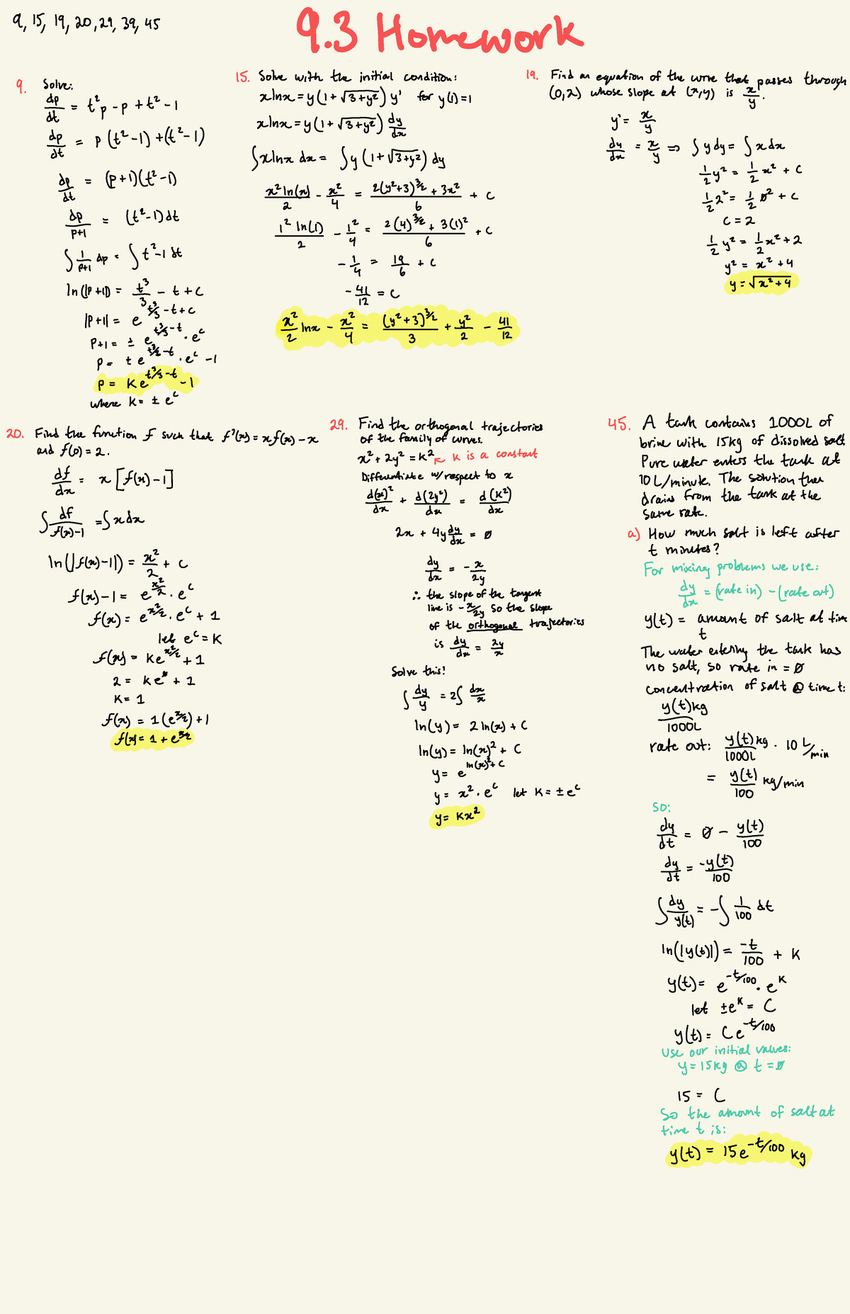 9.3 Problems - CALC II HMWRK - REVIEW AND PRACTICE - 9,15, 19,20 , 29 ...