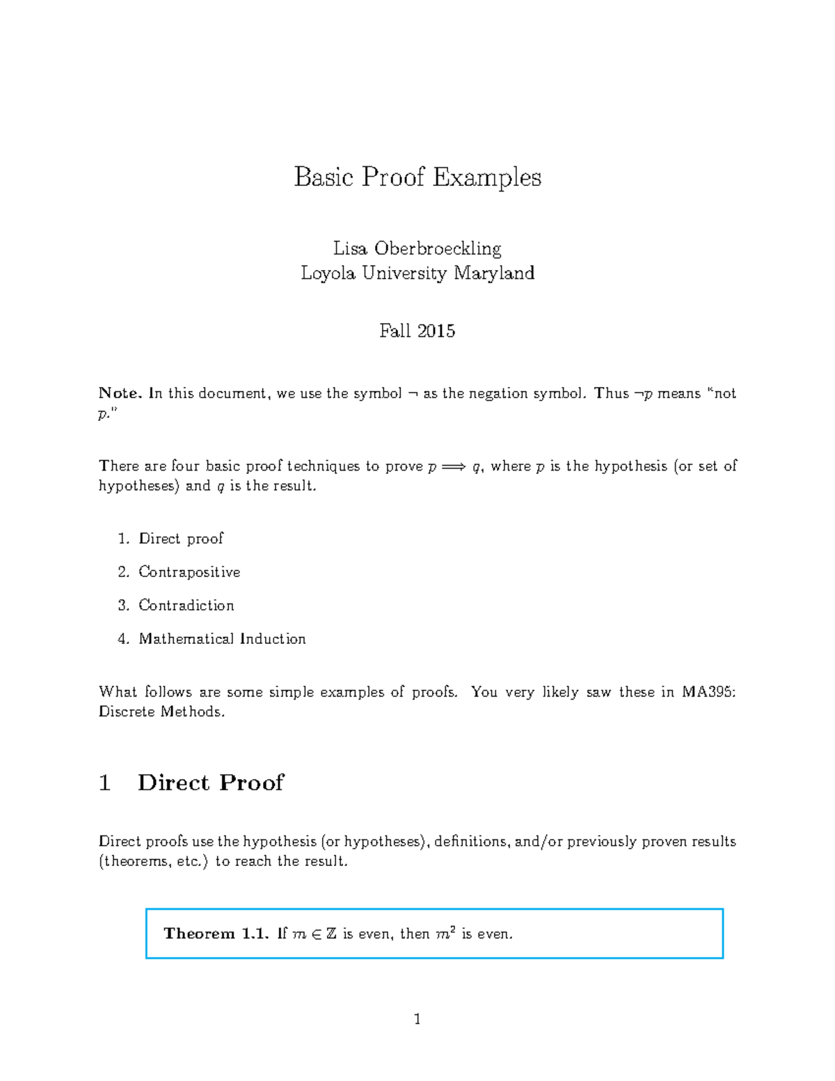 Basic Proofs - Yes - Basic Proof Examples Lisa Oberbroeckling Loyola ...