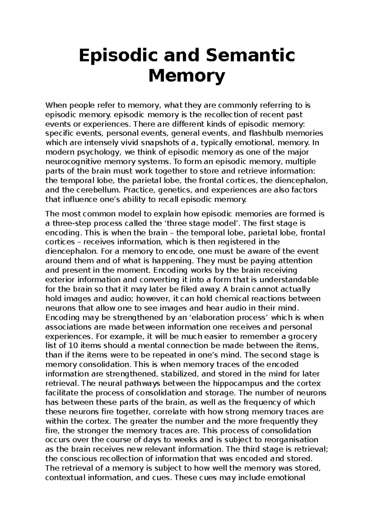 Episodic and Semantic Memory - Episodic and Semantic Memory When people ...