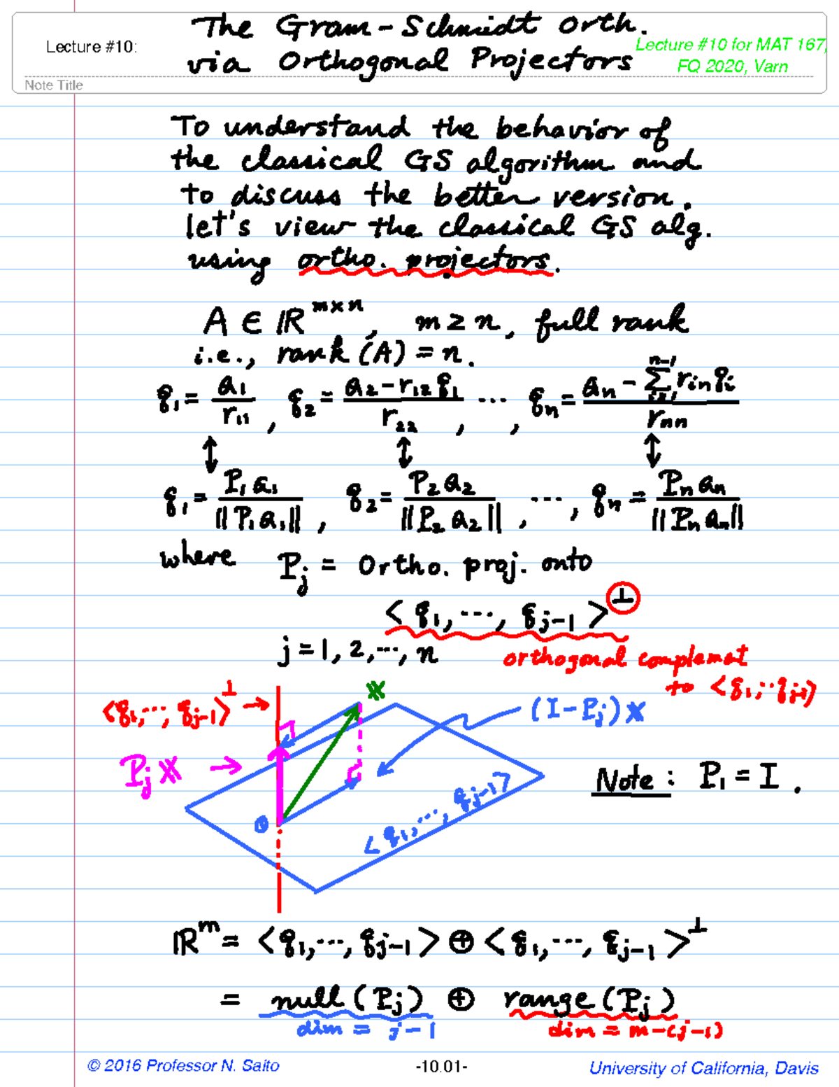 Lecture 10 1 - UC Davis linear algebra - MATH 110 - Studocu