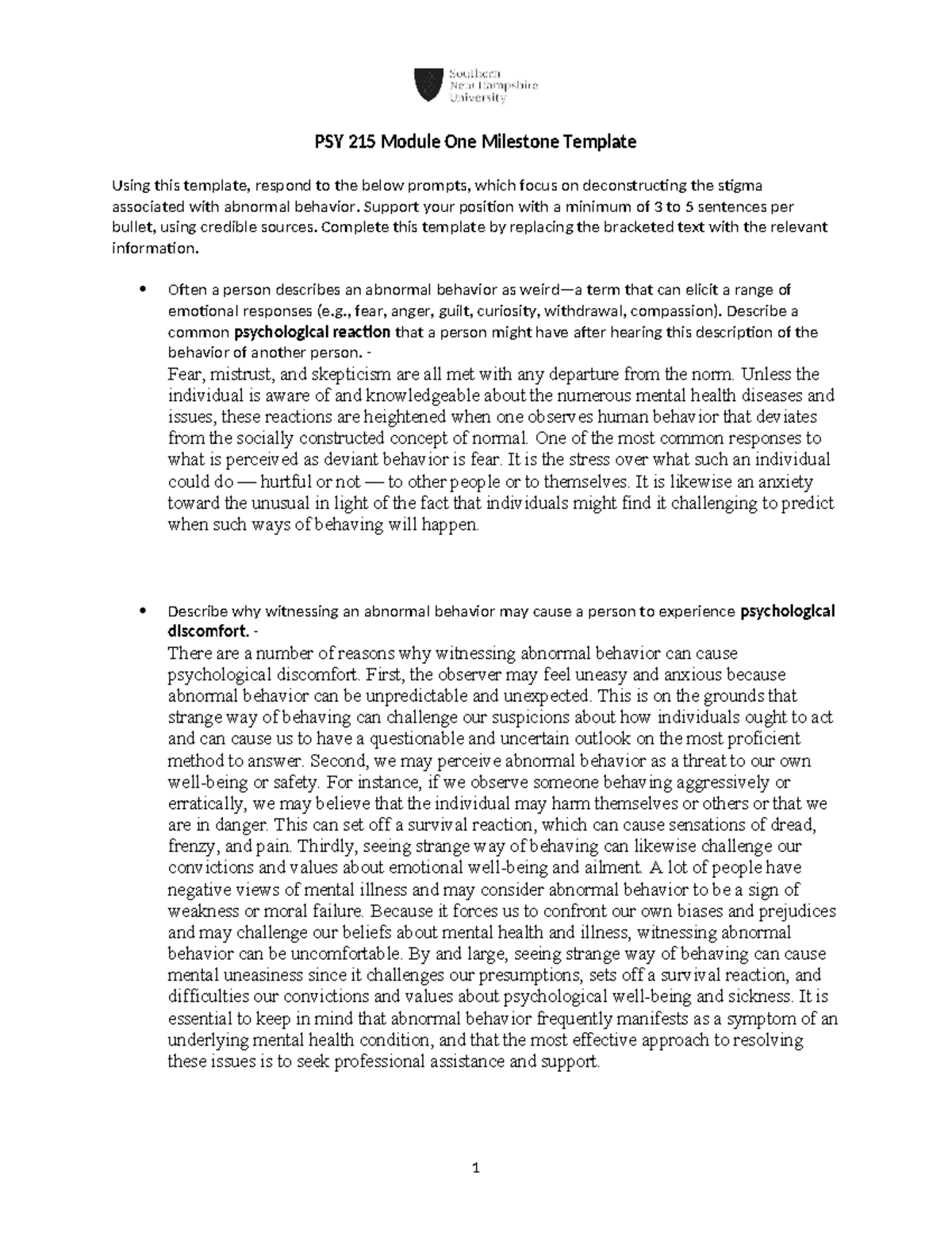 Abnormal Psychology module one template psychology 215 - PSY 215 Module One Milestone Template ...