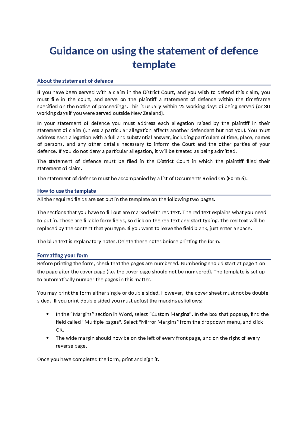 Statement-of-Defence - Guidance on using the statement of defence ...
