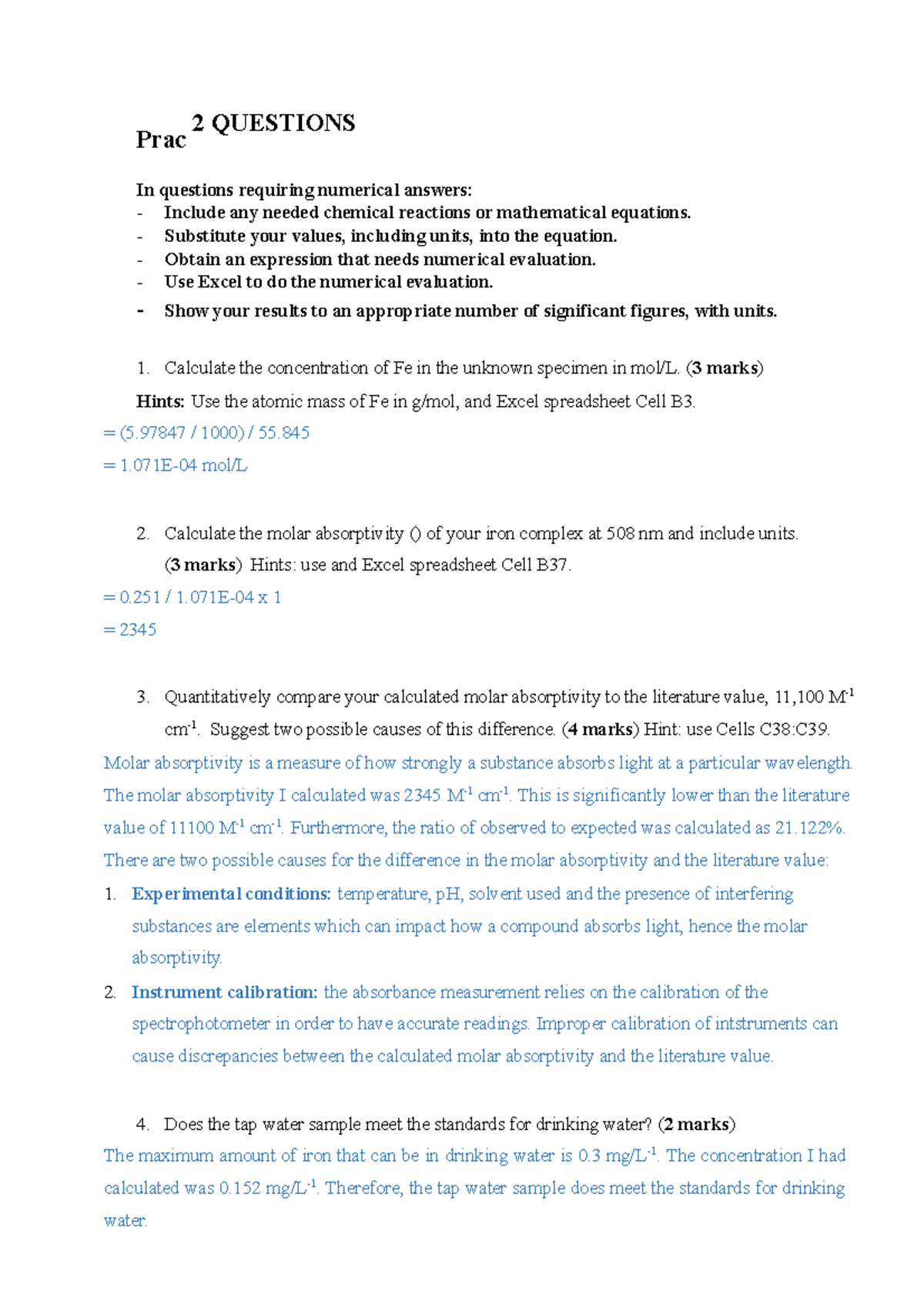 Practical 2 - questions-1 - Prac 2 QUESTIONS In questions requiring numerical answers: Include ...