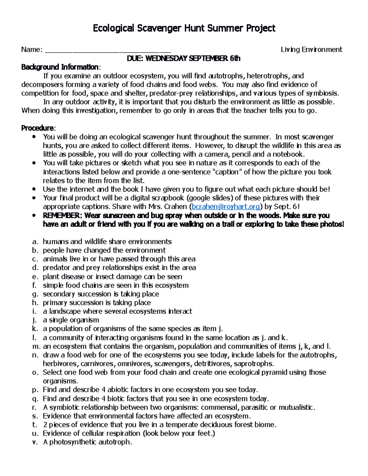 Ecological-scavenger-hunt-summer project - Ecological Scavenger Hunt ...